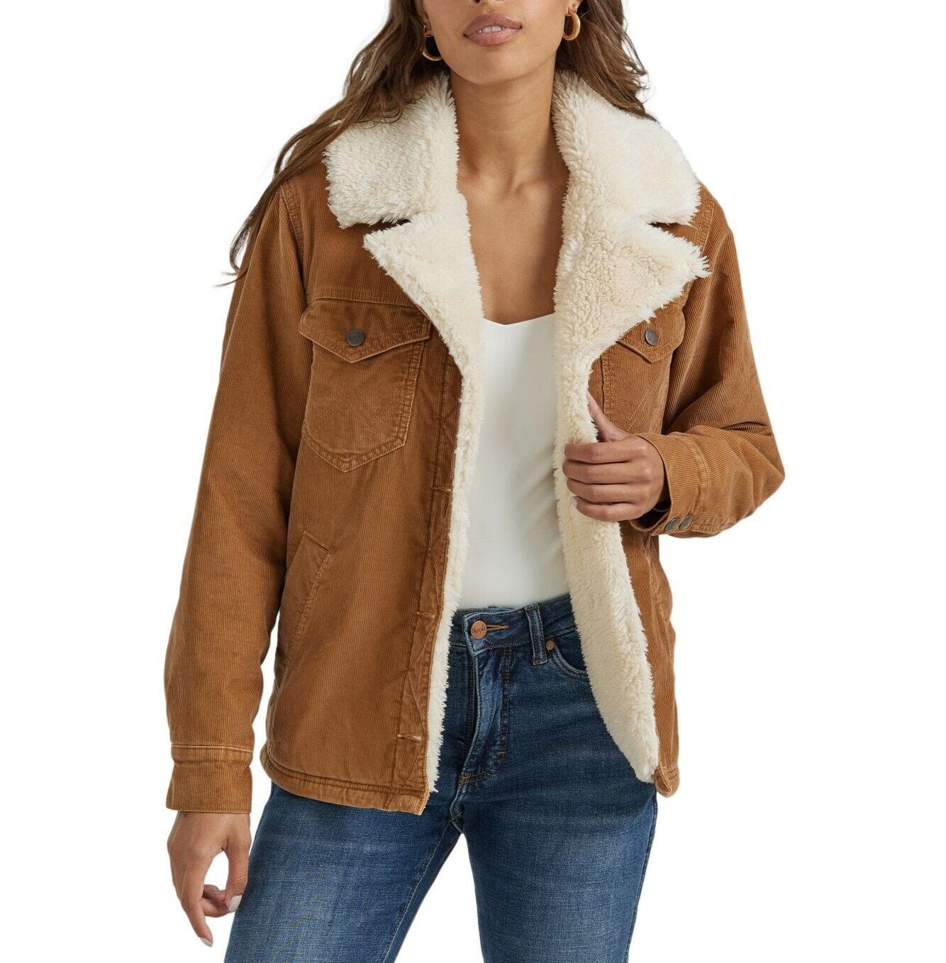 Wrangler Women's Tan Sherpa Lined Retro Jacket Comfort Outer Wear Warm ...