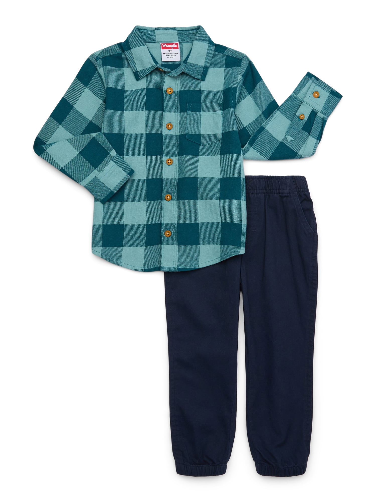 Wrangler Toddler Boys Long Sleeve Flannel Button-Up Shirt and Pants Set ...