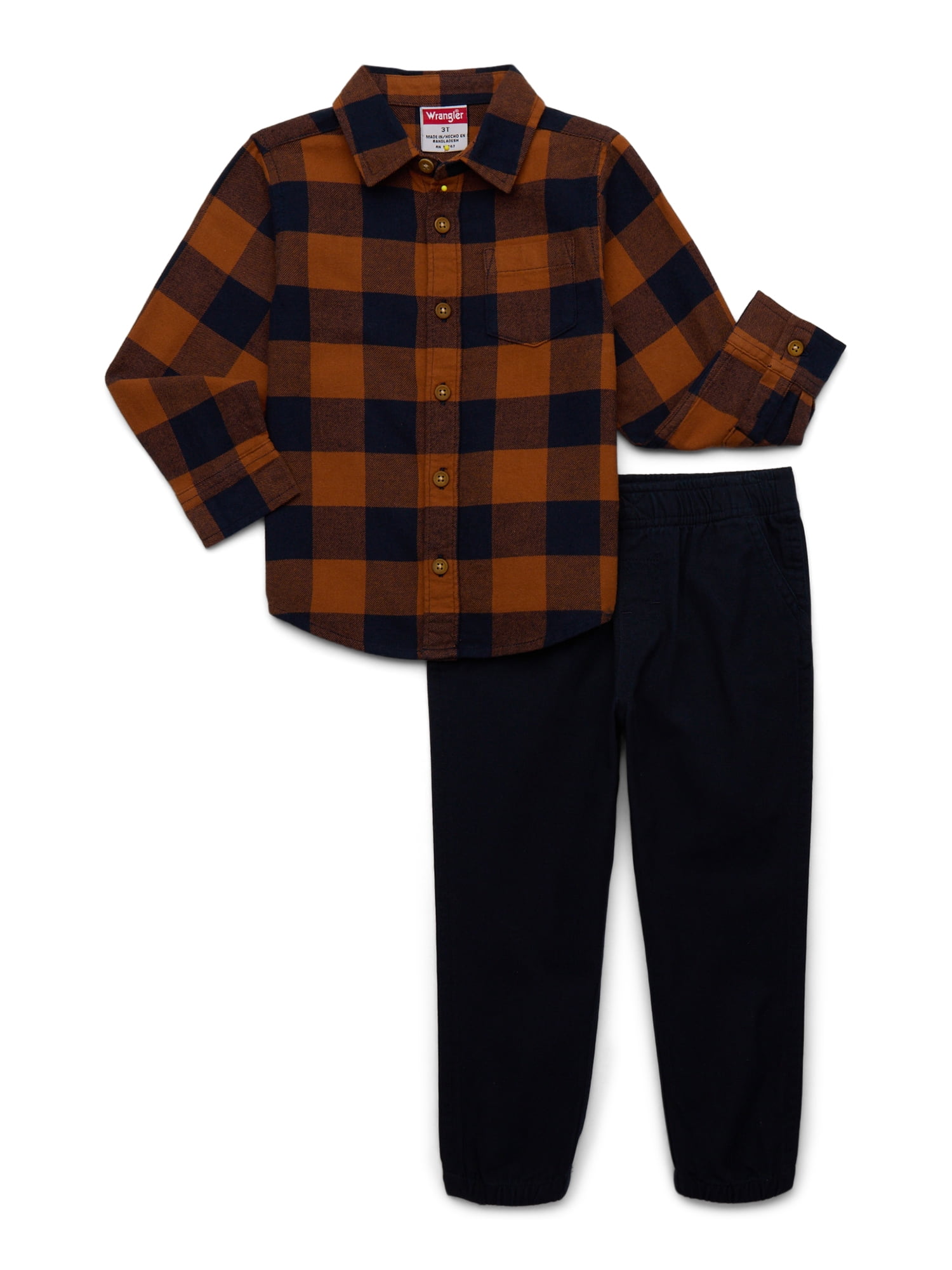 Wrangler Toddler Boys Cotton Flannel Shirt and Pants Set, Sizes 2T-4T ...