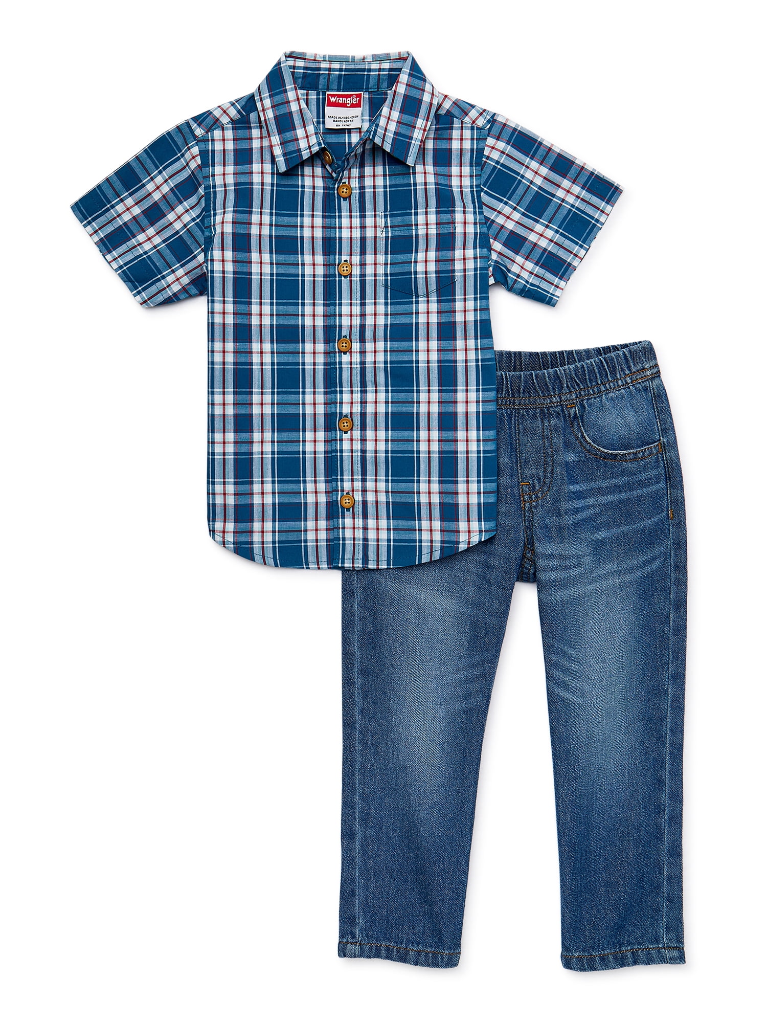 Wrangler Toddler Boy Short Sleeve Button-Down Shirt and Denim Pants Set ...