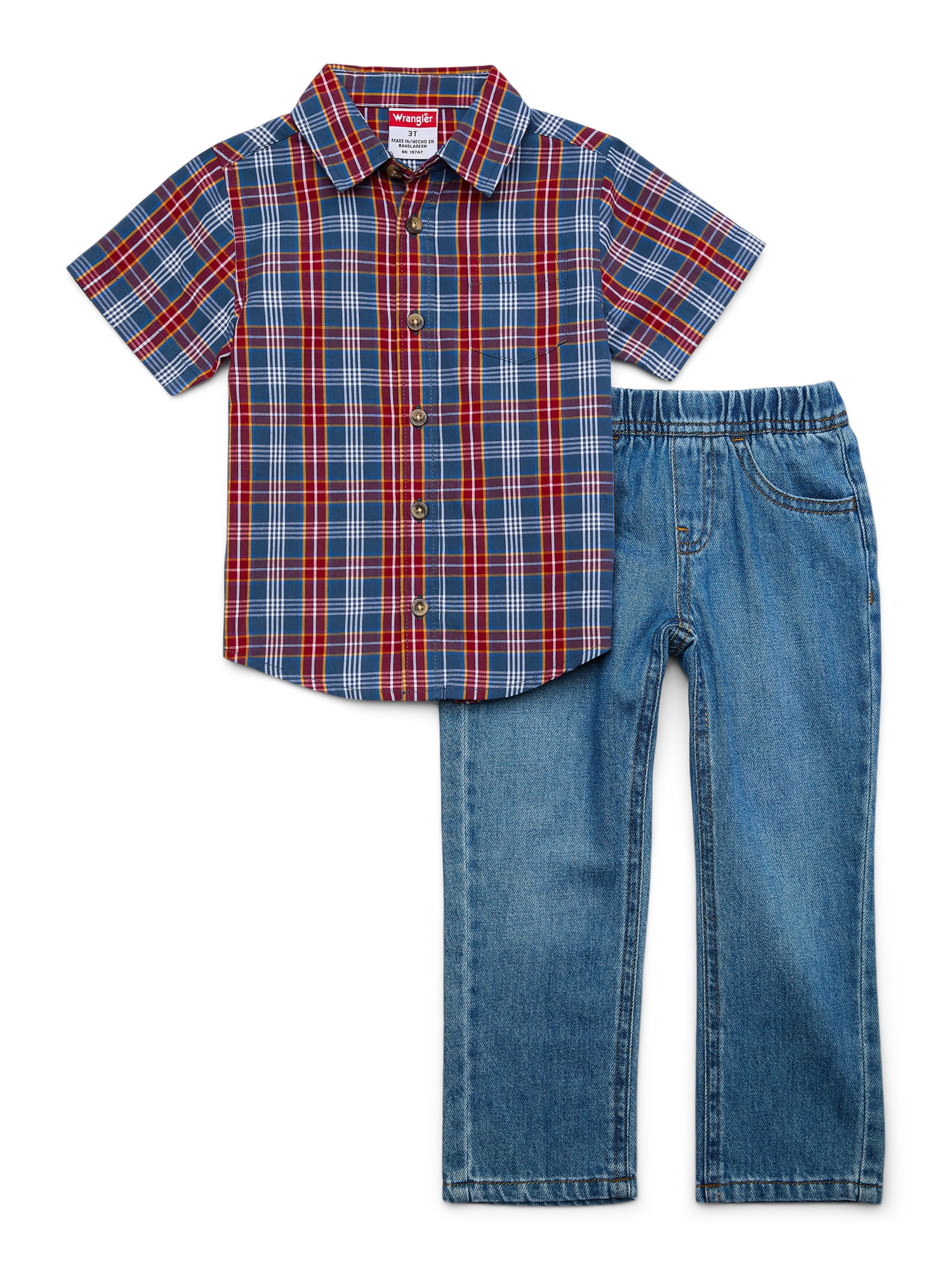 Wrangler Toddler Boy Colorful Button-Up Shirt and Pants Set, Sizes 2T ...
