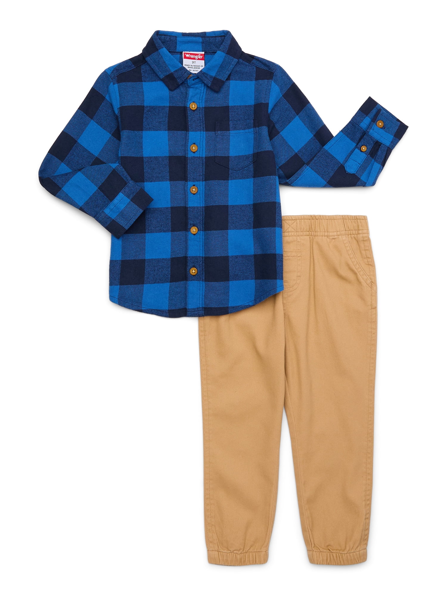 Wrangler Toddler Boys Long Sleeve Flannel Button-Up Shirt and Pants Set ...