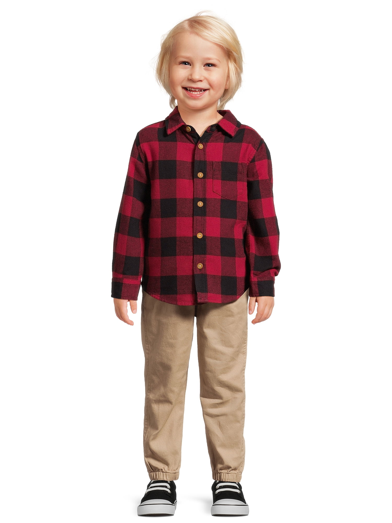 Wrangler Toddler Boys’ Long Sleeve Flannel Shirt and Joggers Outfit Set ...