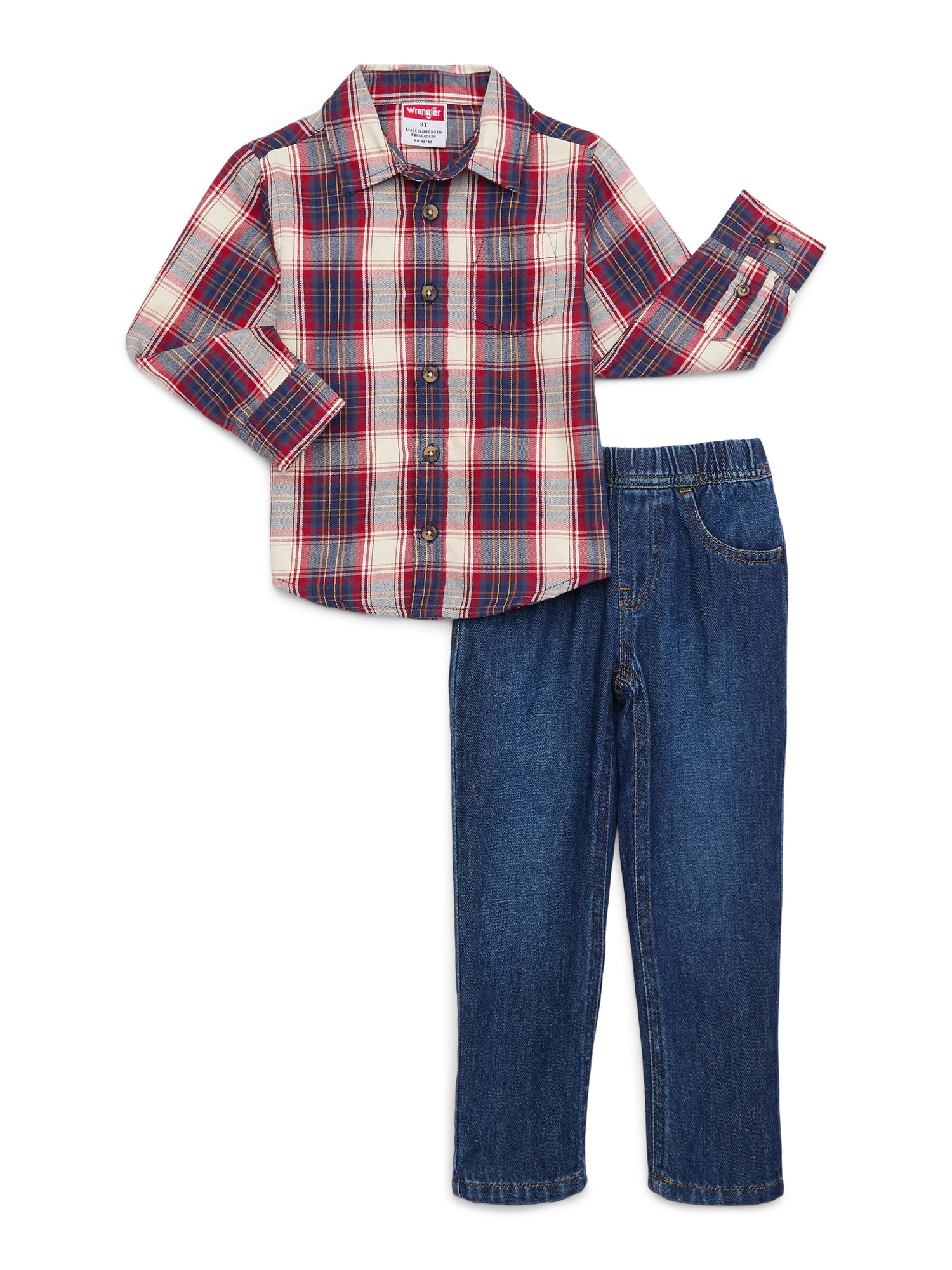 Wrangler Toddler Boys Plaid Twill Button-Up Shirt and Pants Set, 2 ...