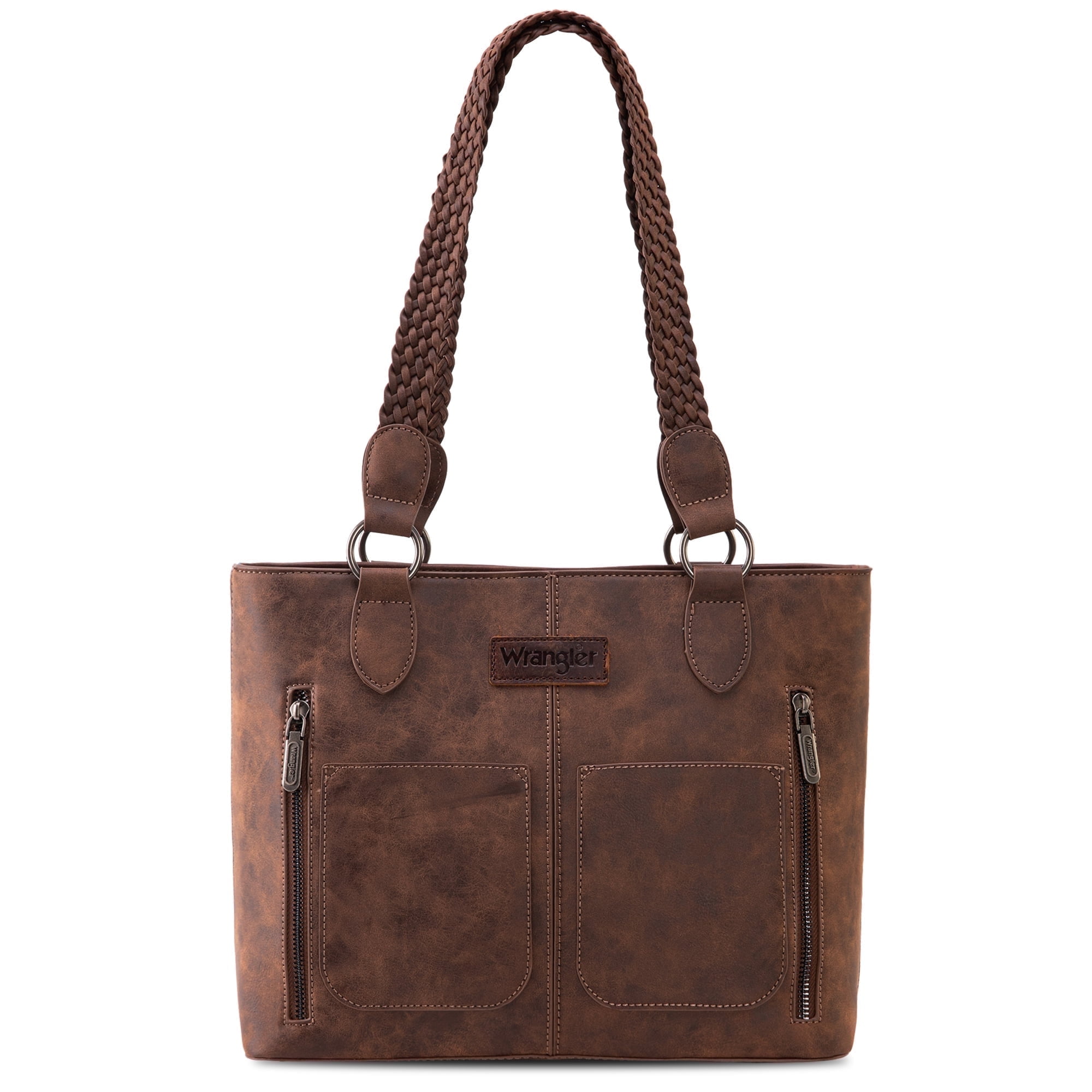 Wrangler Women's Vintage Leather Tote Bag with Braided Straps and ...