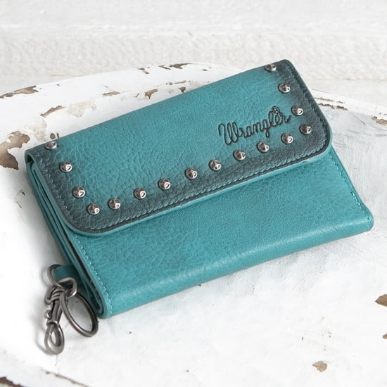 Wrangler Turquoise Studded Accents Tri-Fold Keychain Wallet - Walmart.com