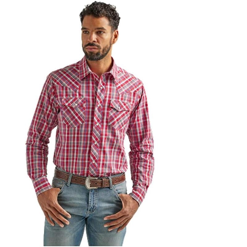 Wrangler Western Snap Plaid Red - Mens Shirt - 112324666 - Walmart.com