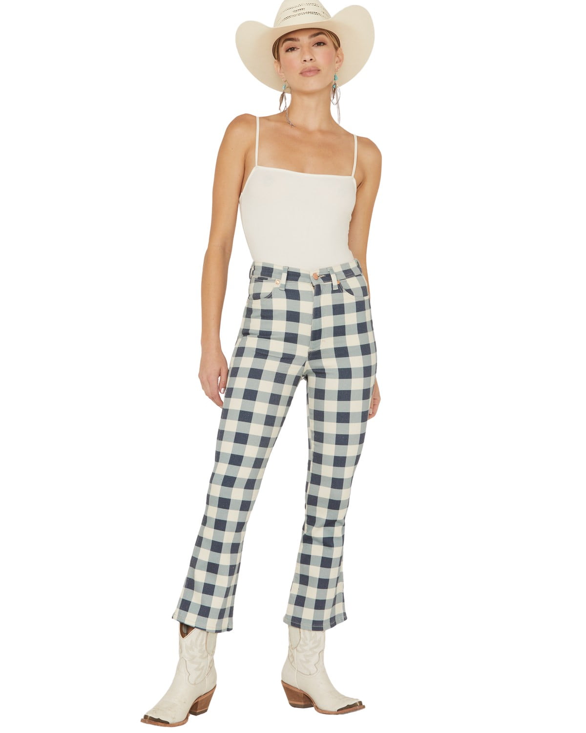 Wrangler Women's Checkered Flare Jeans Blue 31W x 28L - Walmart.com