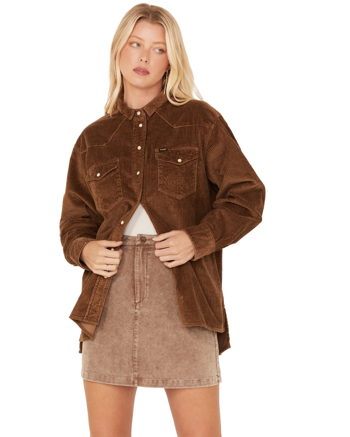Wrangler Women's Corduroy Long Sleeve Snap Western Overshirt Brown X ...