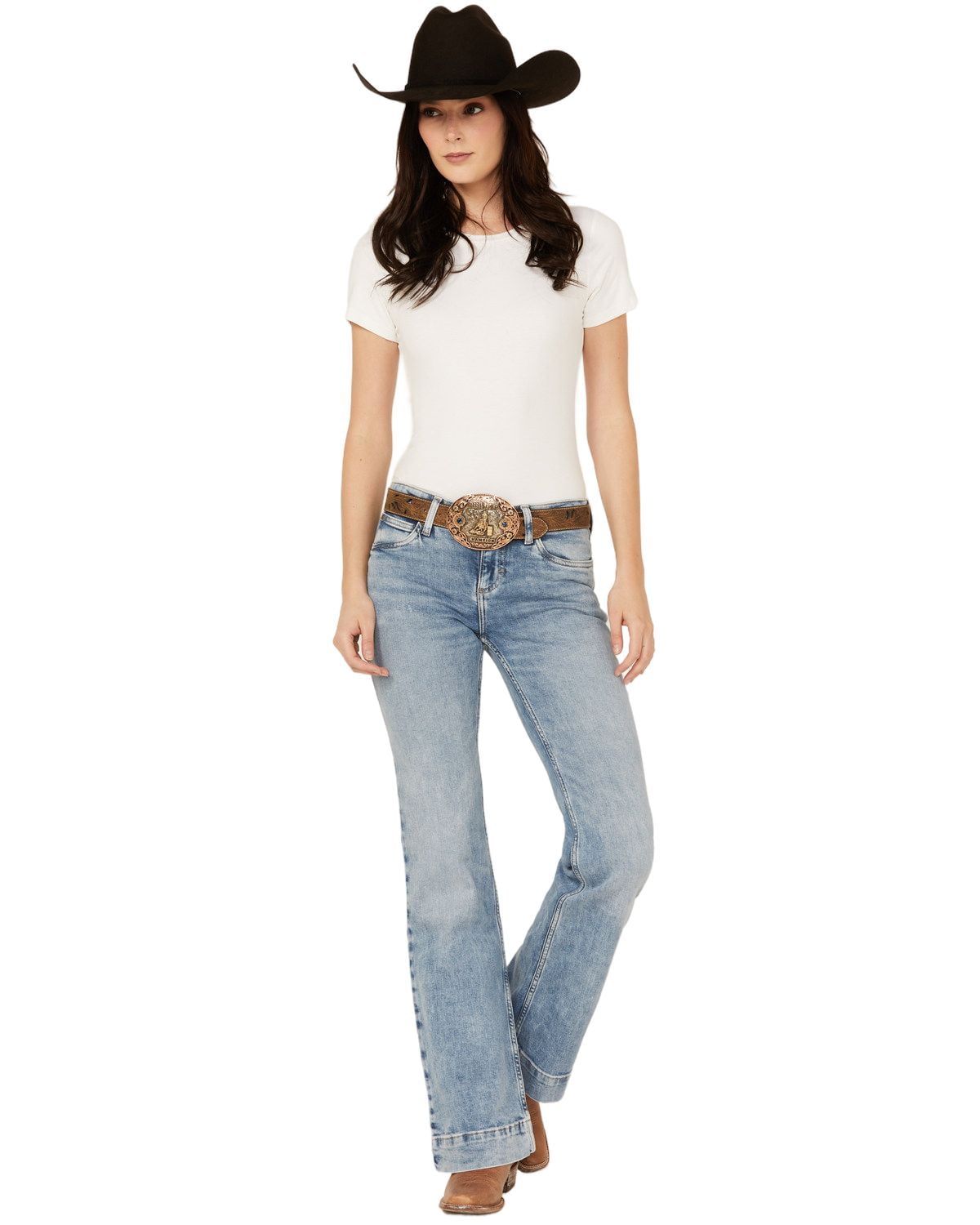 Wrangler Women's Retro Kacey Medium Wash Mid Rise Mae Wide Leg Trouser Stretch - 112344591 26W x ...