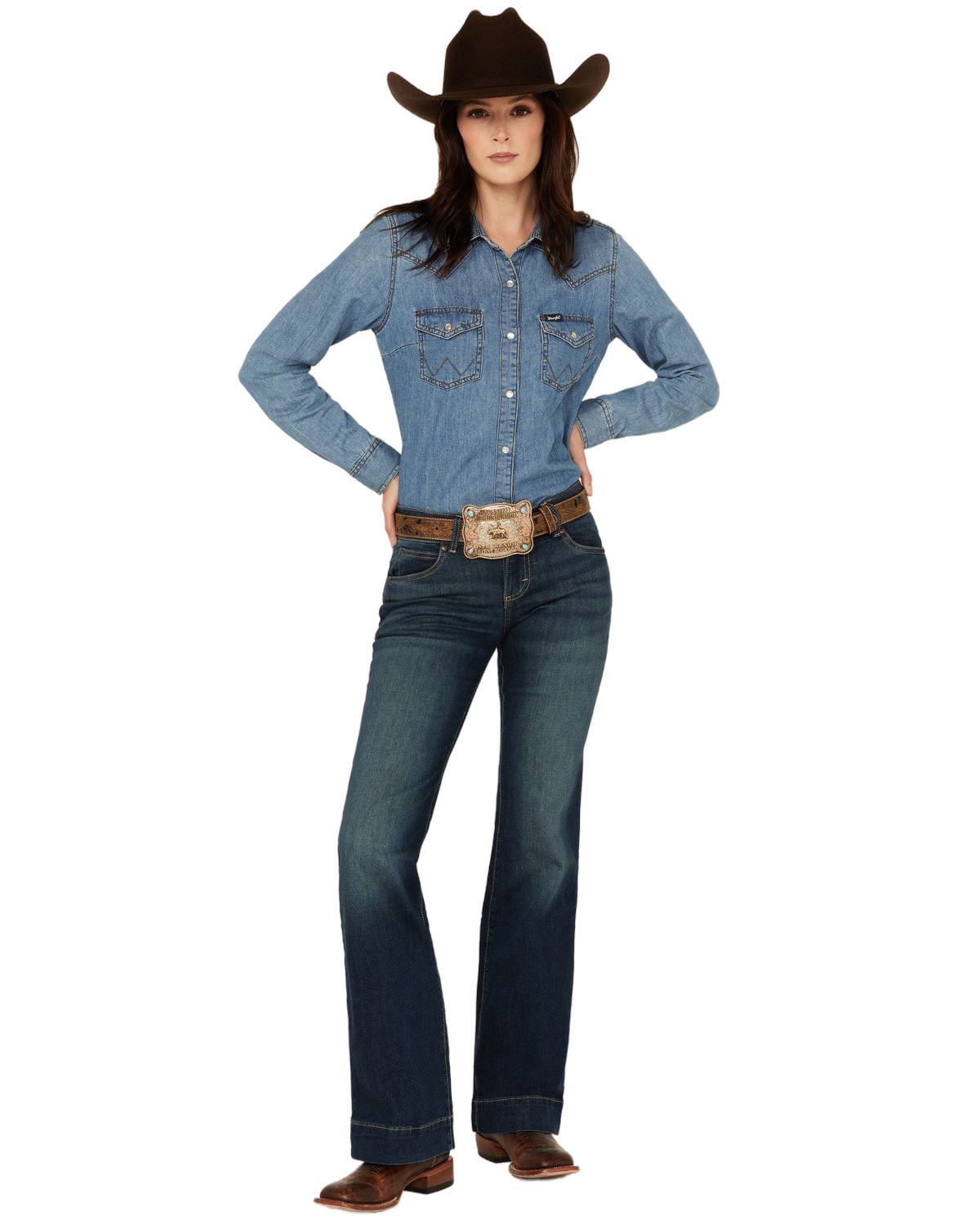 Wrangler Women's Retro Sadie Dark Wash Low Rise Stretch Trouser Jeans - 112338907 30W x 34L ...