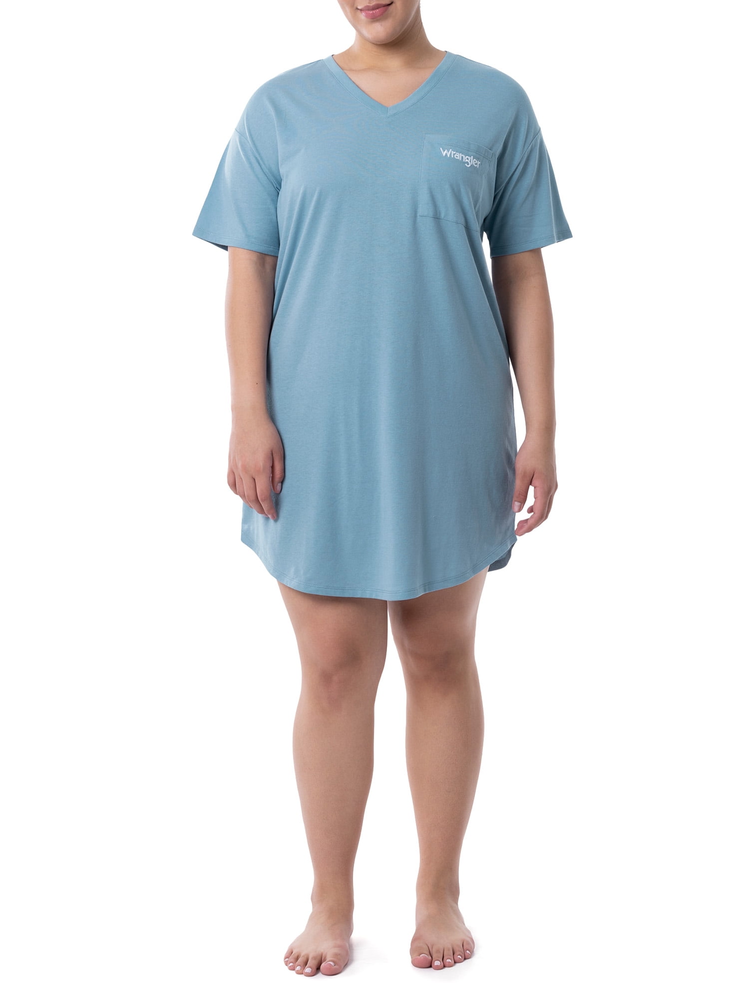 Wrangler women's V-Neck Sleepshirt - Short Sleeve Nightgown - Walmart.com