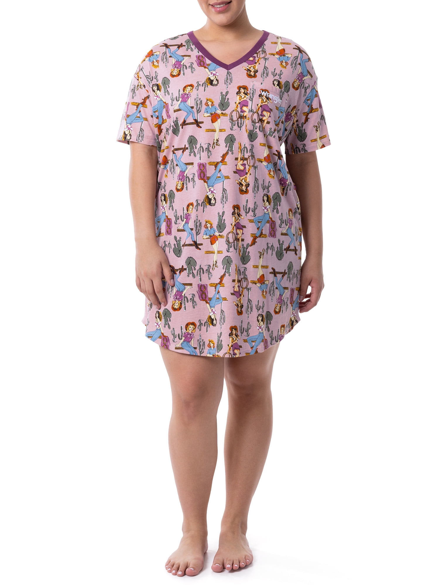 Wrangler women's V-Neck Sleepshirt - Short Sleeve Nightgown - Walmart.com