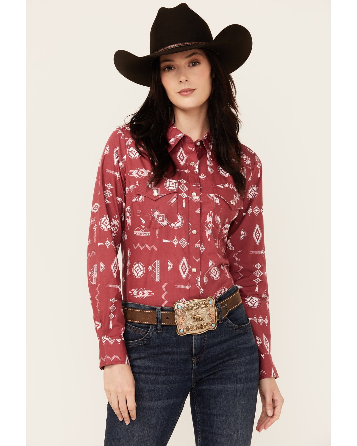 Wrangler Women's Southwestern Print Long Sleeve Pearl Snap Western ...