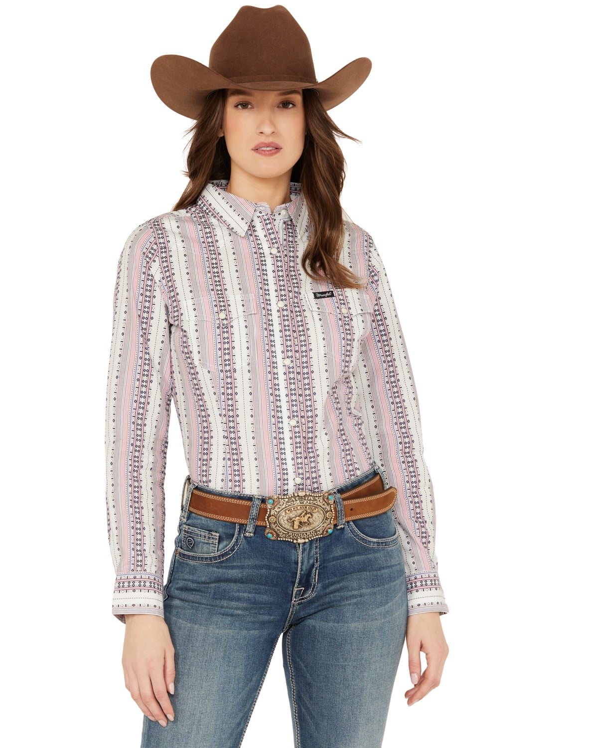 Wrangler Women's Striped Long Sleeve Snap Western Shirt Multi Medium US ...