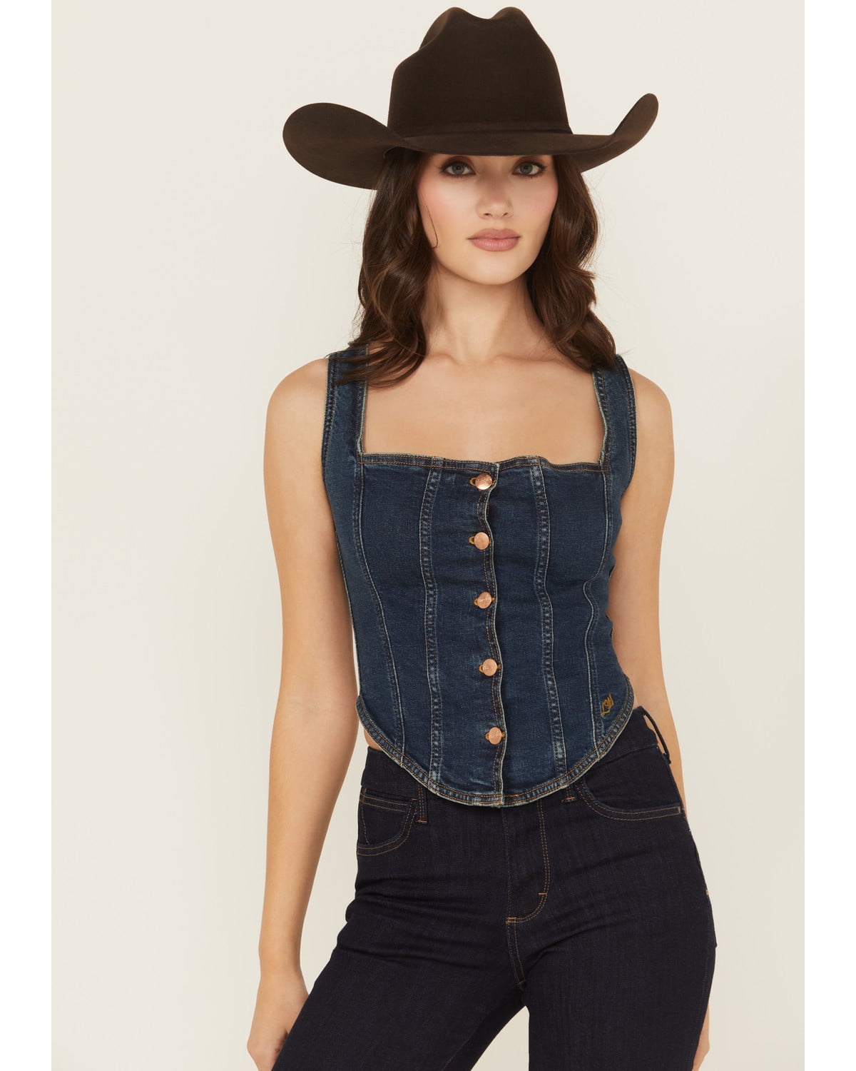 Wrangler Women's X Lainey Wilson Pony Up Button-Down Bustier Denim Top ...