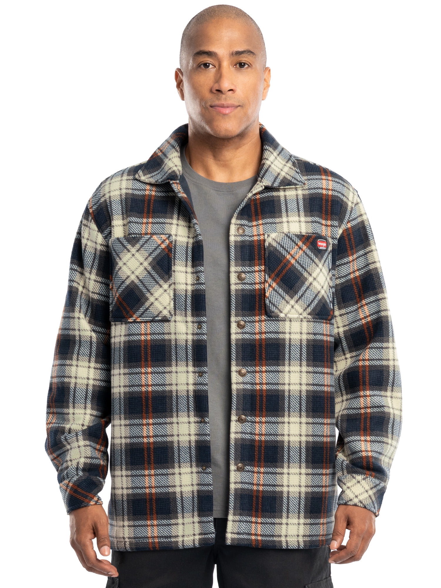 Wrangler Workwear Men's Button-up Bonded Flannel Texture Long Sleeve ...