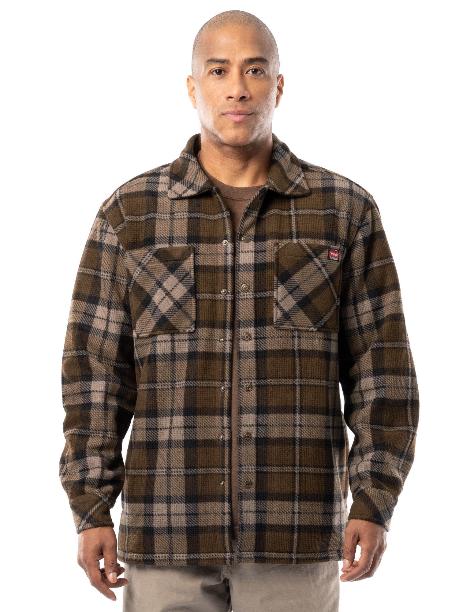 Wrangler Workwear Men's Button-up Bonded Flannel Texture Long Sleeve ...