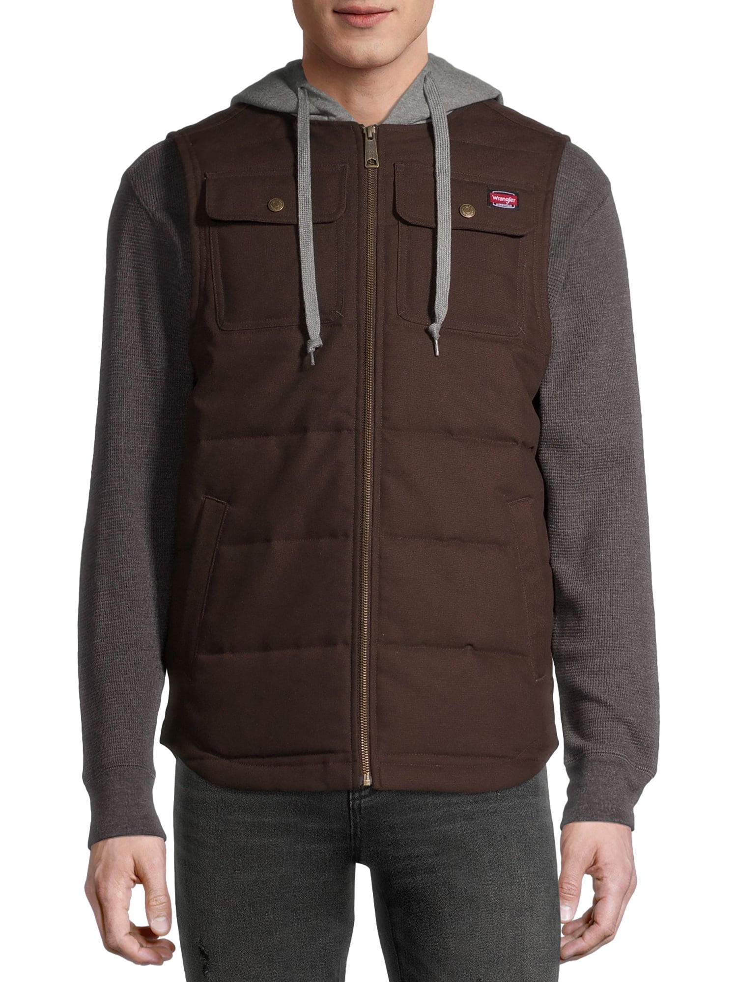Wrangler Workwear Men's Flex Work Vest with Comfort Fleece Hood ...