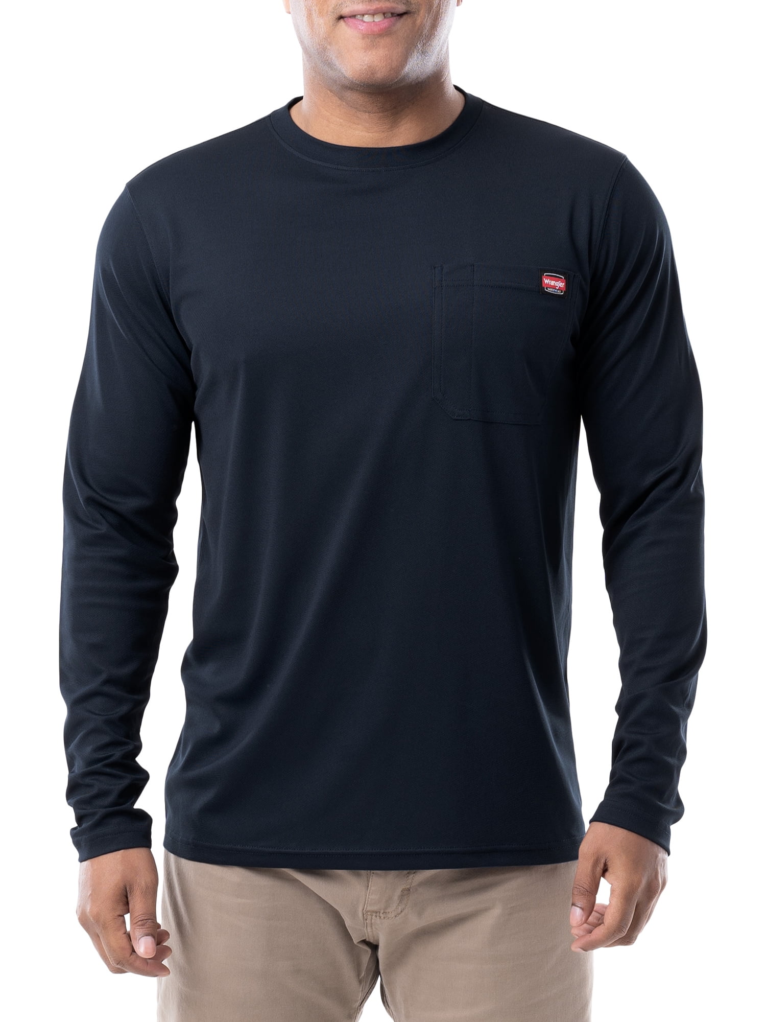 Wrangler Men's Long Sleeve Moisture-Wicking Work T-Shirt with Pocket ...