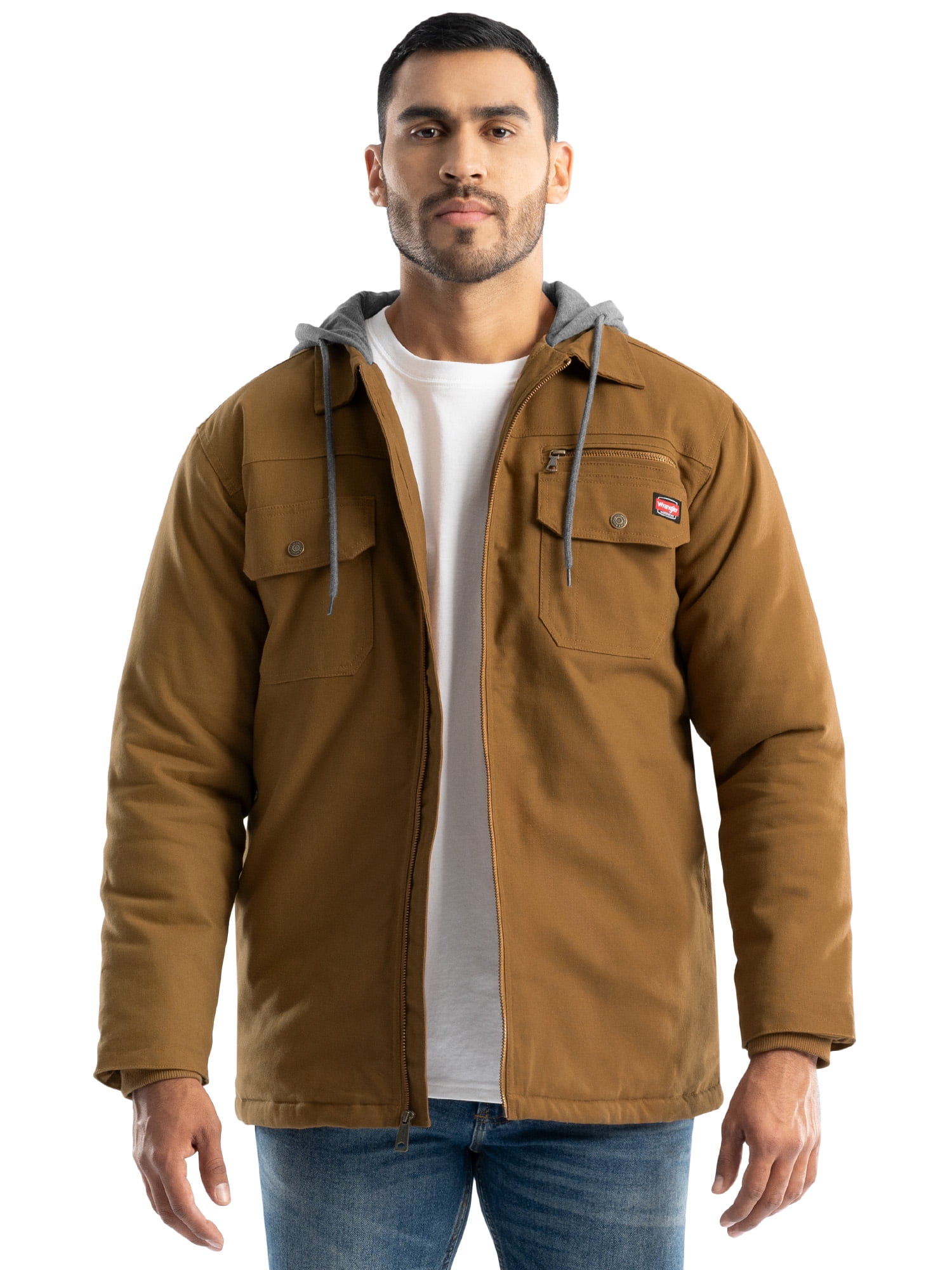 Wrangler Workwear Men's Quilted Lined Work Shirt Jacket with Hood, Size ...