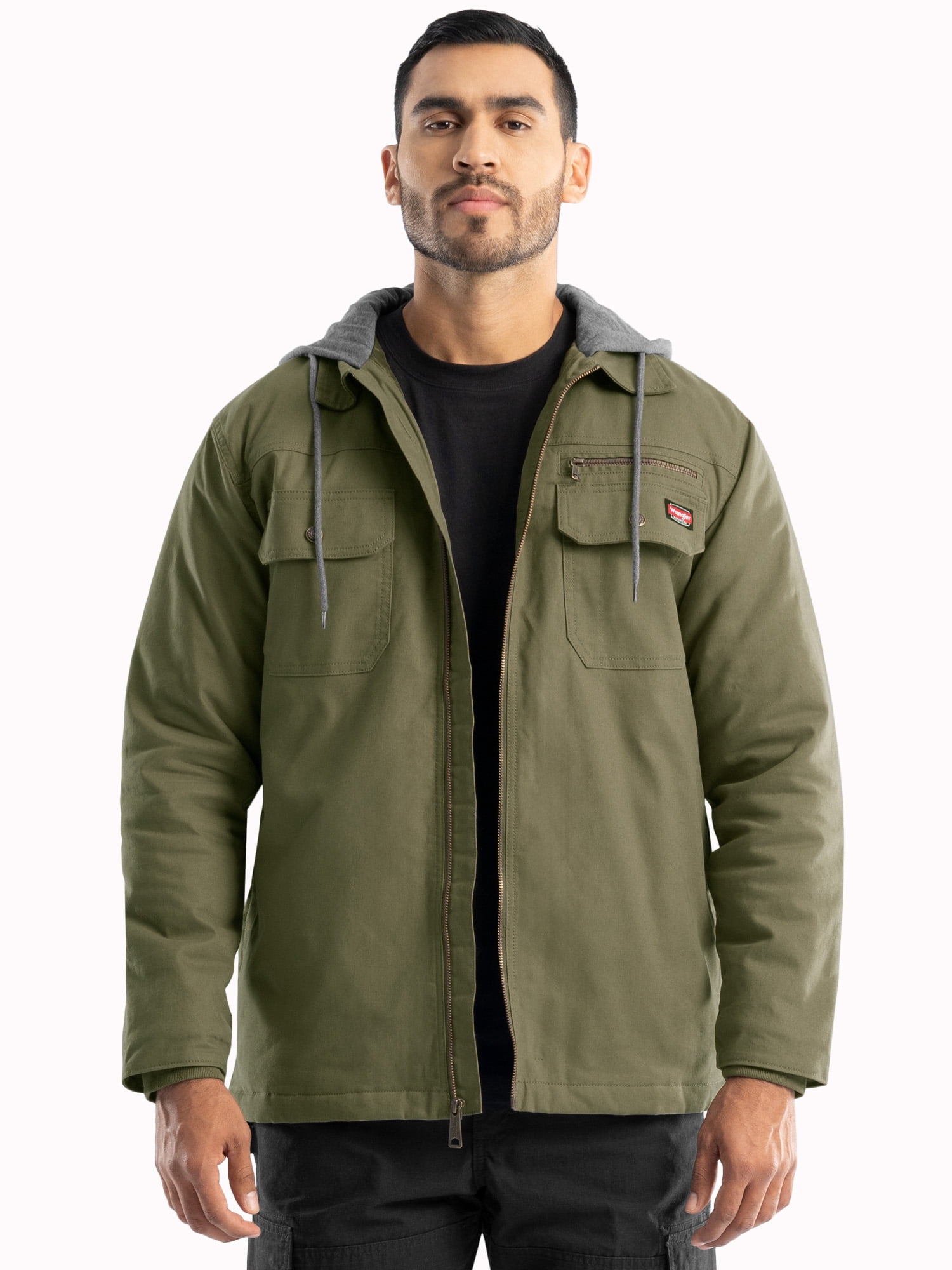 Wrangler Workwear Men's Quilted Lined Work Shirt Jacket with Hood, Size ...