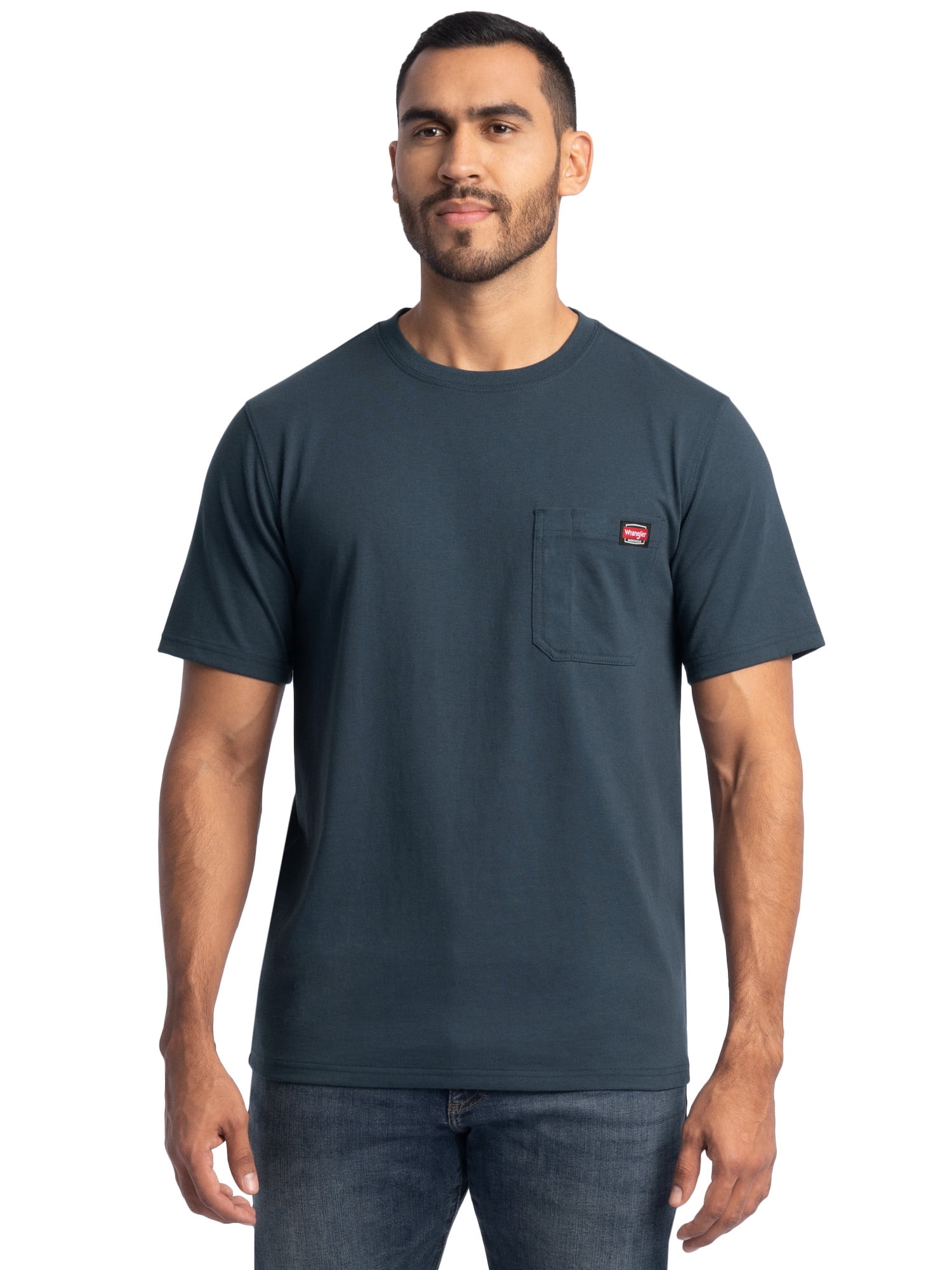 Wrangler Workwear Men's Short Sleeve Heavyweight Pocket Crew Work Shirt ...