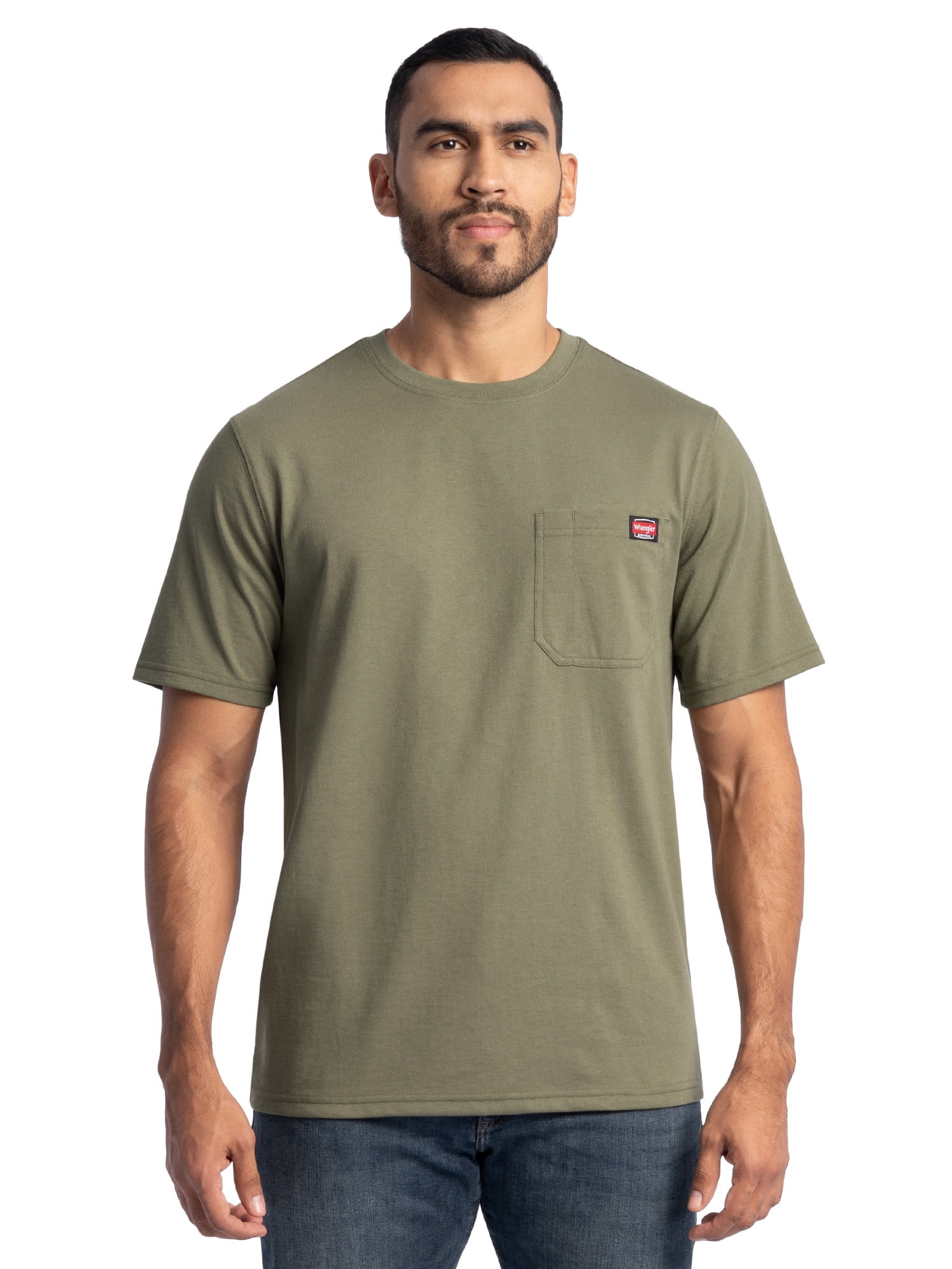 Wrangler Workwear Men's Short Sleeve Heavyweight Pocket Crew Work Shirt ...