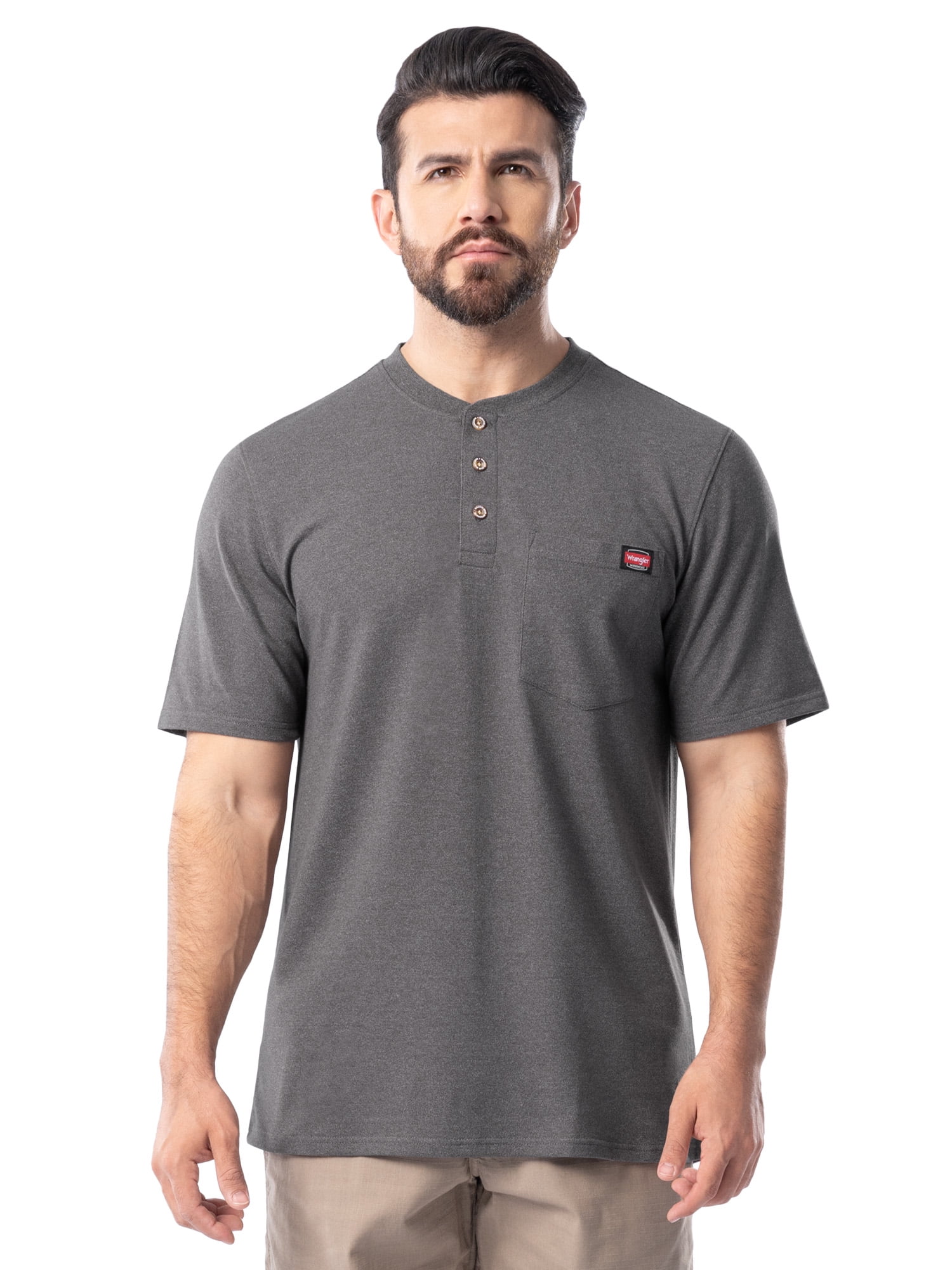 Wrangler Workwear Men's Short Sleeve Performance Henley Pocket Shirt ...