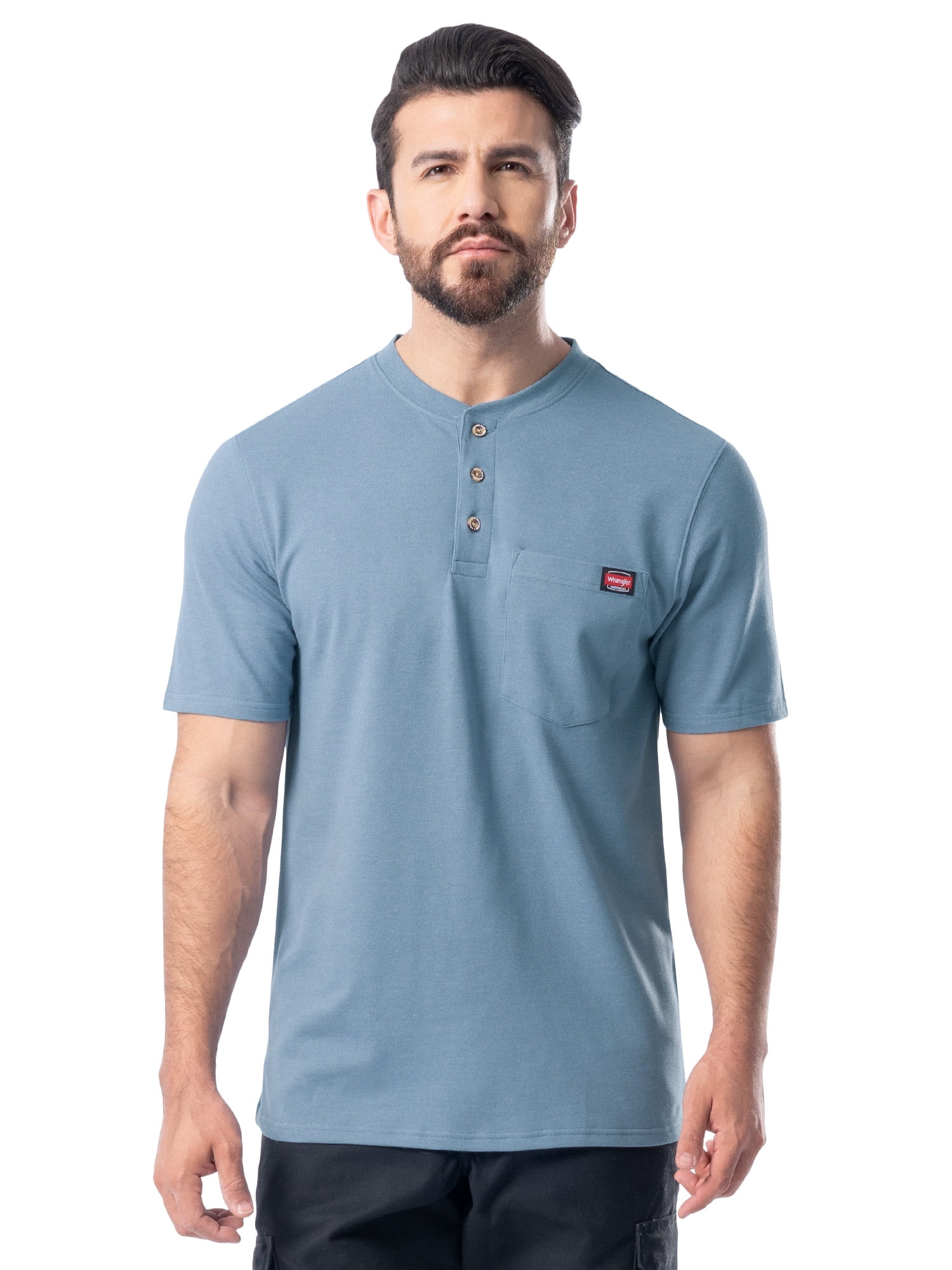 Wrangler Workwear Men's Short Sleeve Performance Henley Pocket Shirt ...
