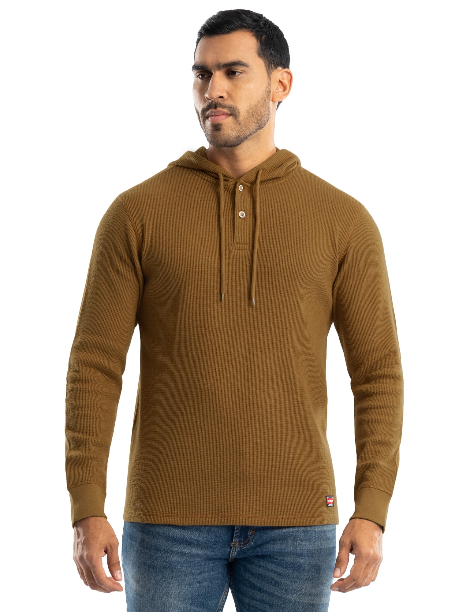 Wrangler Workwear Men's Thermal Waffle Knit Pullover Henley Hoodie ...