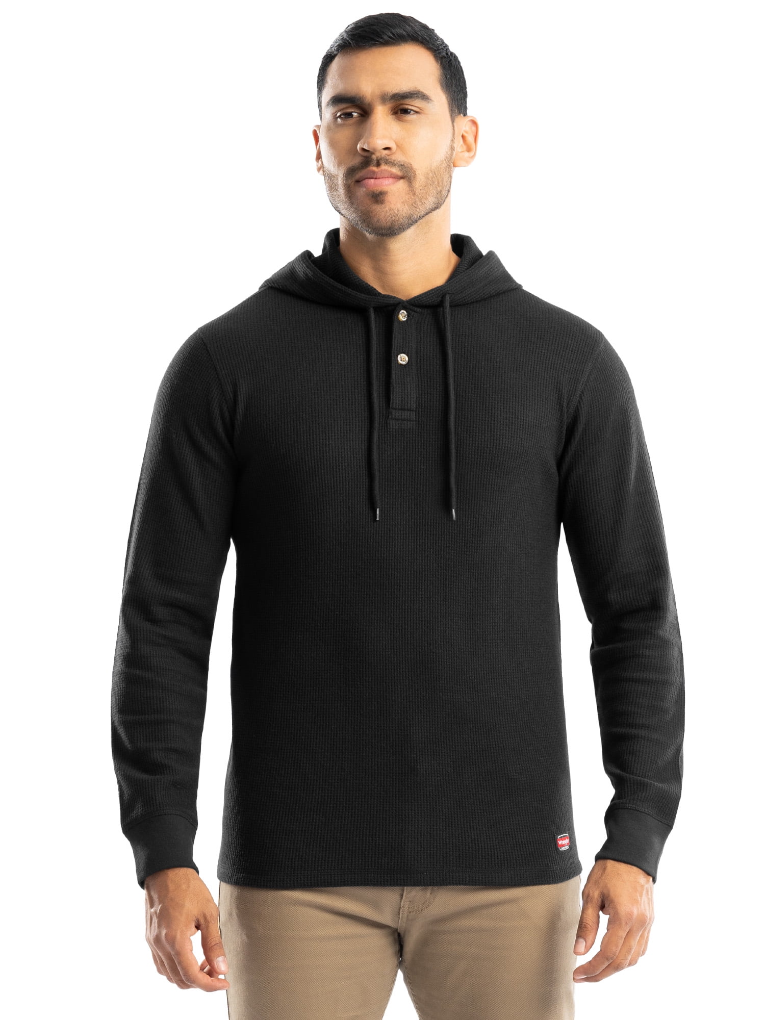 Wrangler Workwear Men's Thermal Waffle Knit Pullover Henley Hoodie ...