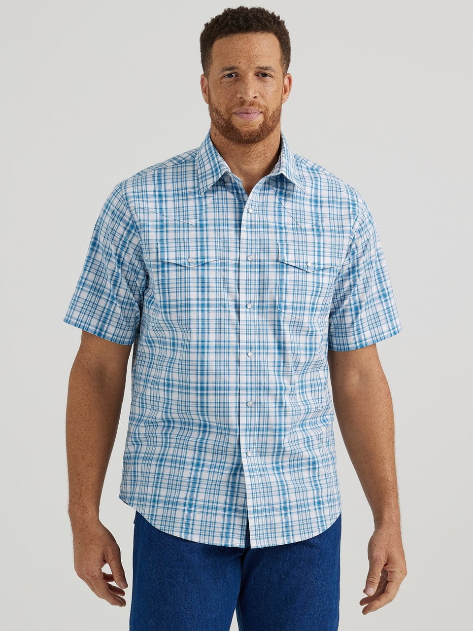 Wrangler Wrinkle Resist Blue Plaid - Mens Shirt - 112346251 - Walmart.com
