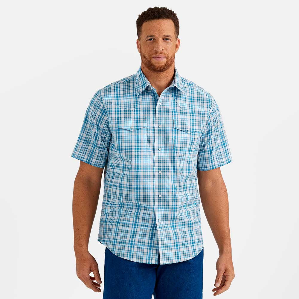 Wrangler Wrinkle Resist Blue Plaid - Mens Shirt - 112346251 - Walmart.com