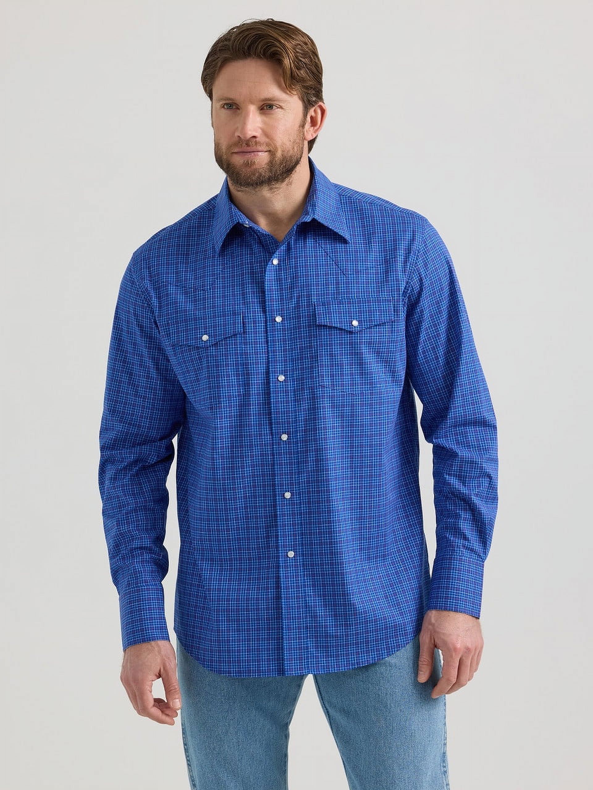 Wrangler Wrinkle Resist Blue Snap Plaid - Mens Shirt - 112351595 ...