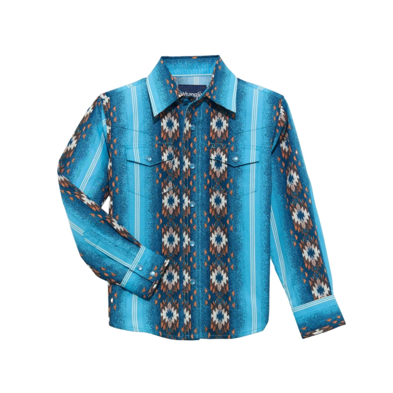 Wrangler Youth Boy's Checotah Aztec Print Blue Snap Shirt 112365829 ...
