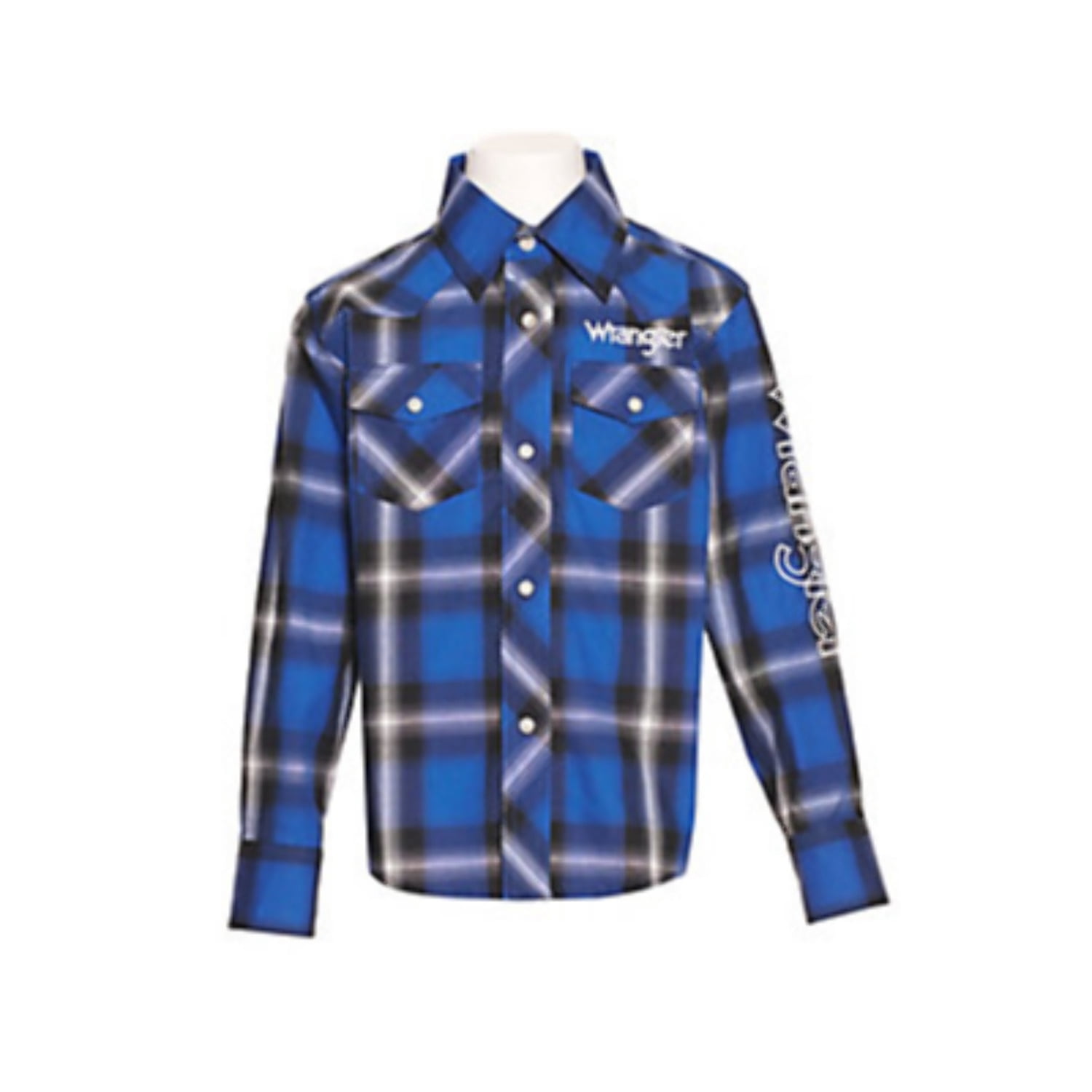 Wrangler® Youth Boy's Western Logo Blue Plaid Snap Up Shirt 112318517 ...