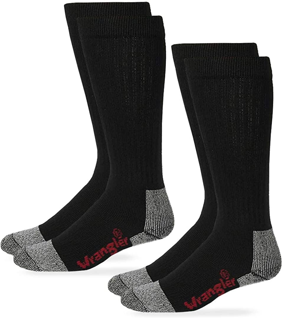 Wrangler Men's Heavy Sox, Cotton Cushion Over Calf Work Socks, 2 Pair ...
