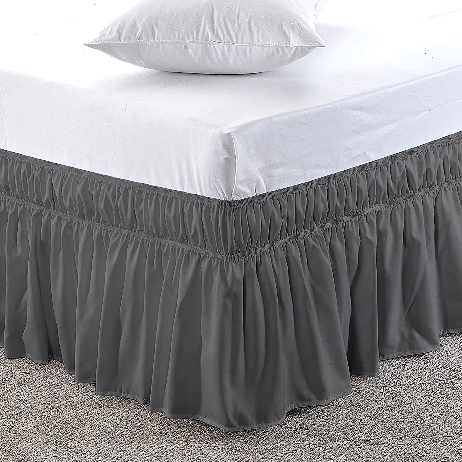Wrap Around Bed Skirt 100% Microfiber - Soft Bed Frame Cover with 17 ...