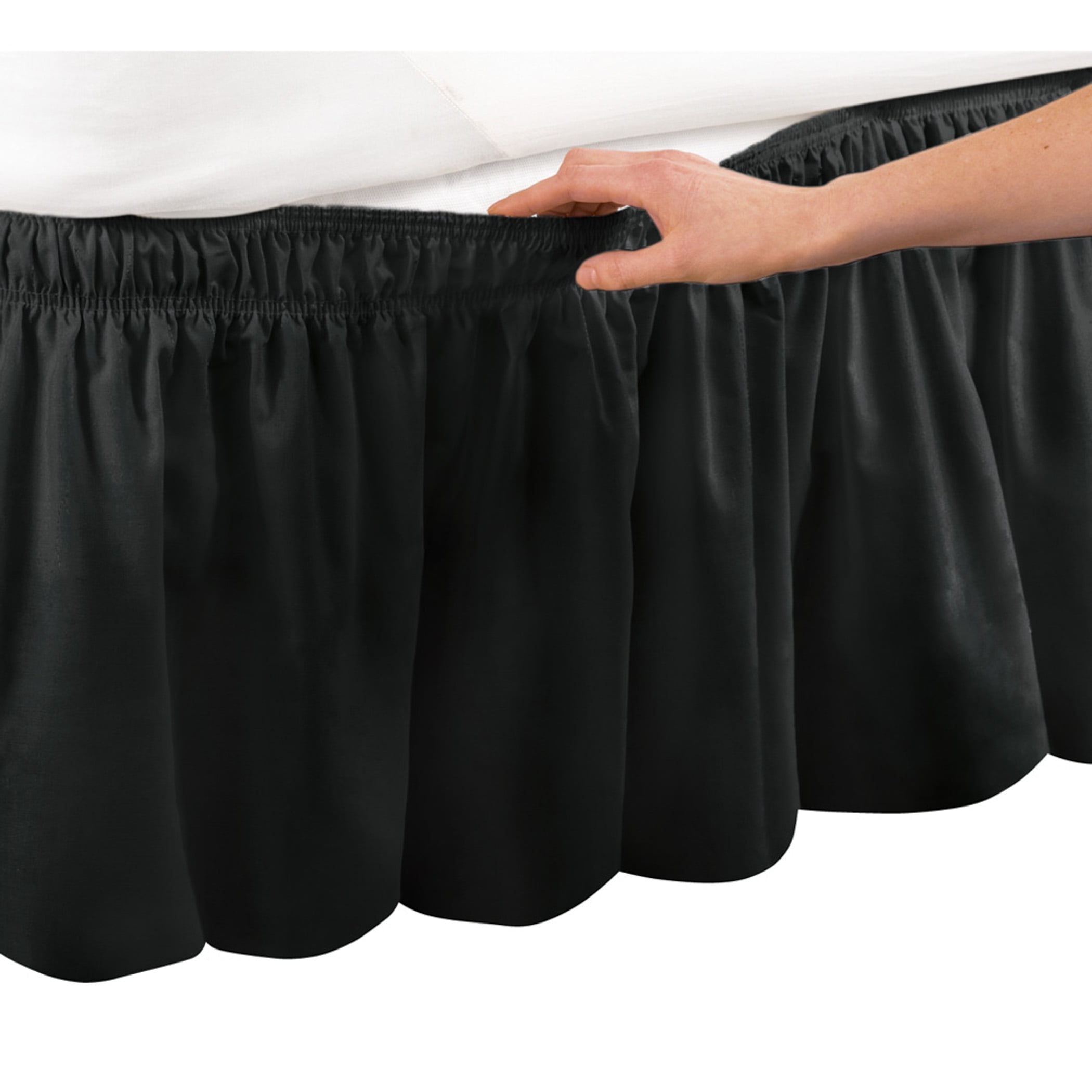 Wrap Around Bed Skirt, Easy Fit Elastic Dust Ruffle, Black, Queen/King ...