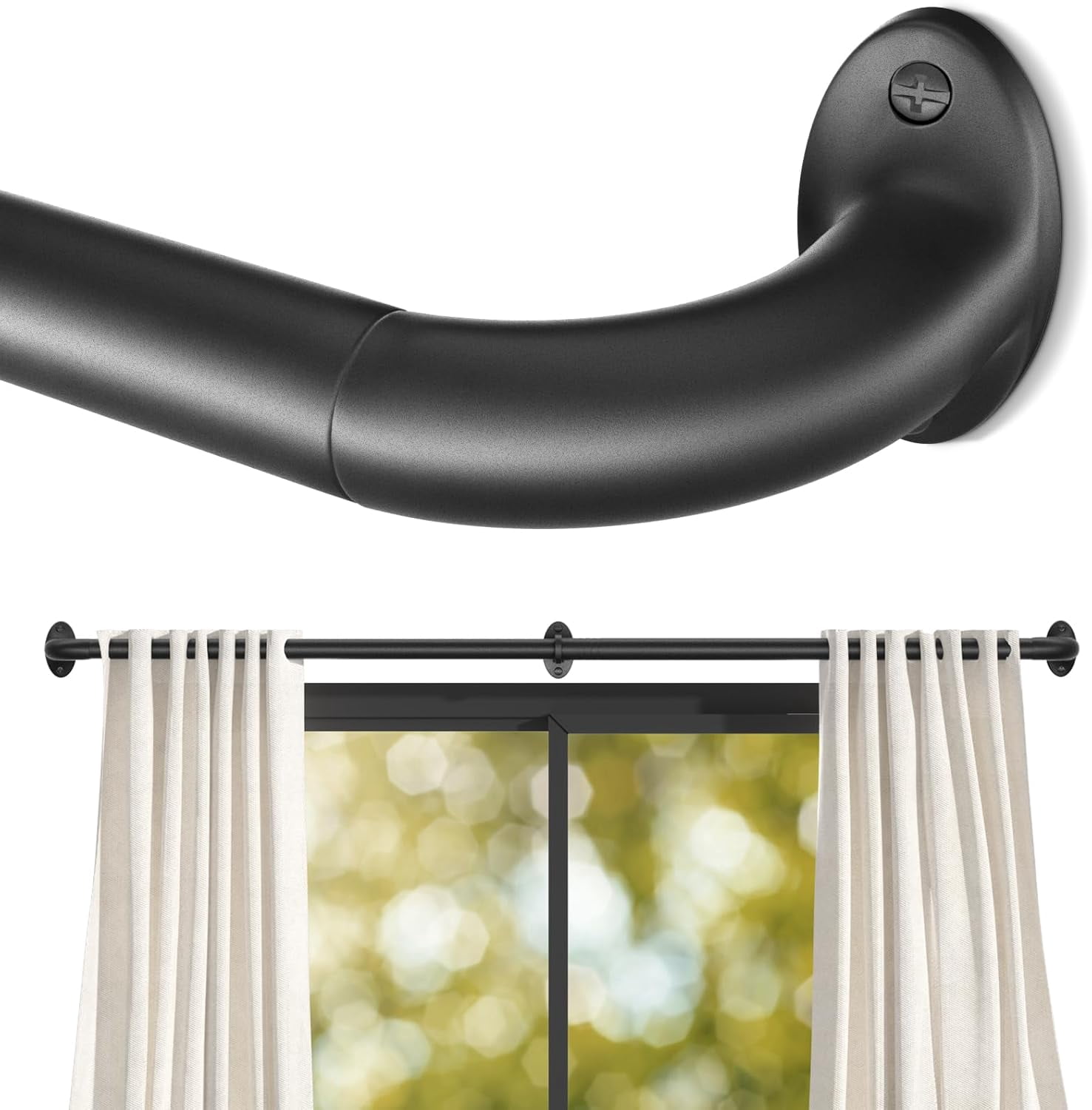 Wrap Around Black Curtain Rod for Small Windows 28-48 Inch, 1 Inch ...