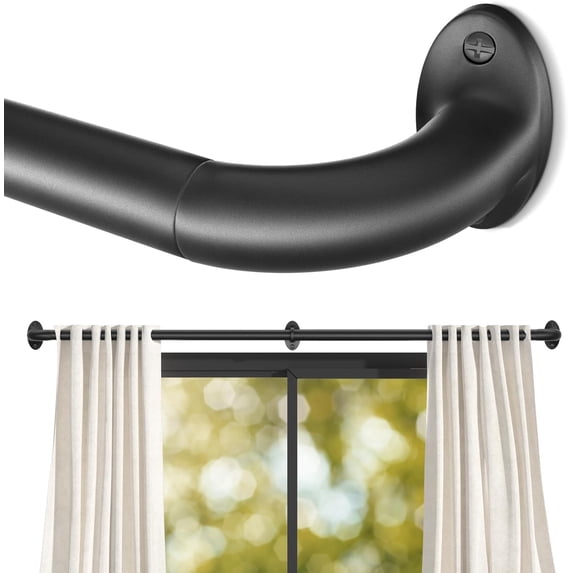 Wrap Around Black Curtain Rod for Small Windows 28-48 Inch, 1 Inch ...