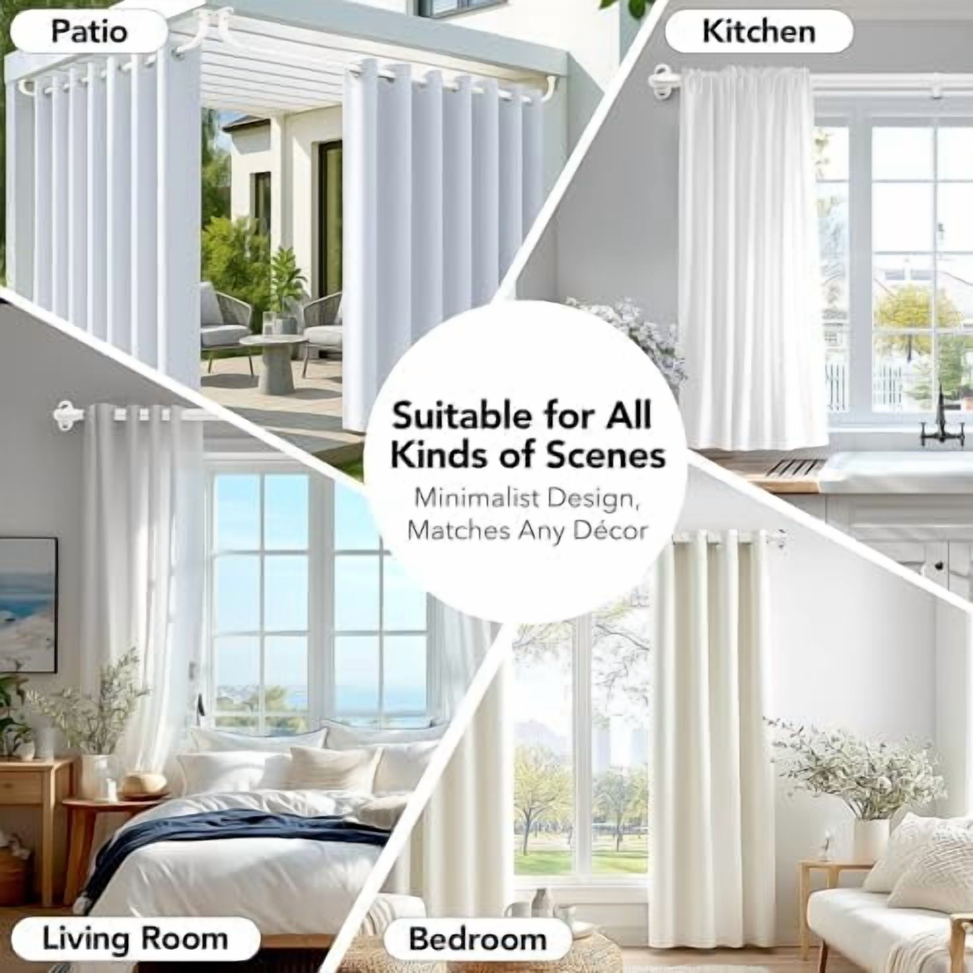 Wrap Around Curtain Rods for Windows Adjustable 30-48 Inch, 3/4 Inch ...