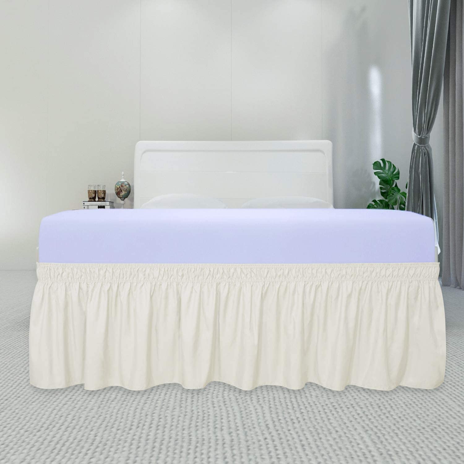 Wrap Around Ruffled Bed Skirt with Adjustable Elastic Belt - 18 Inch ...
