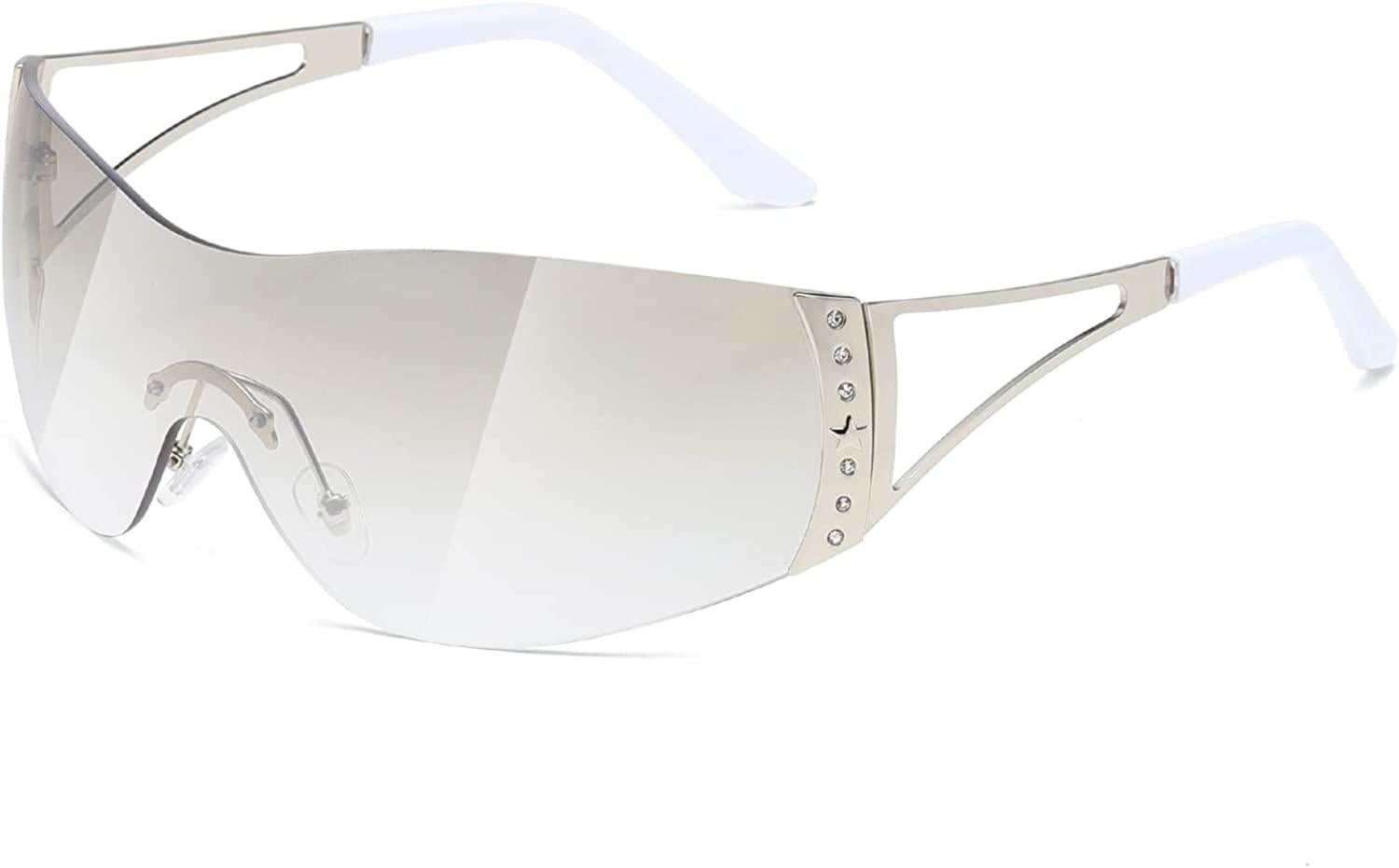 Wrap Around Y2K Sunglasses for Women Men Shield Flat Top Shades ...