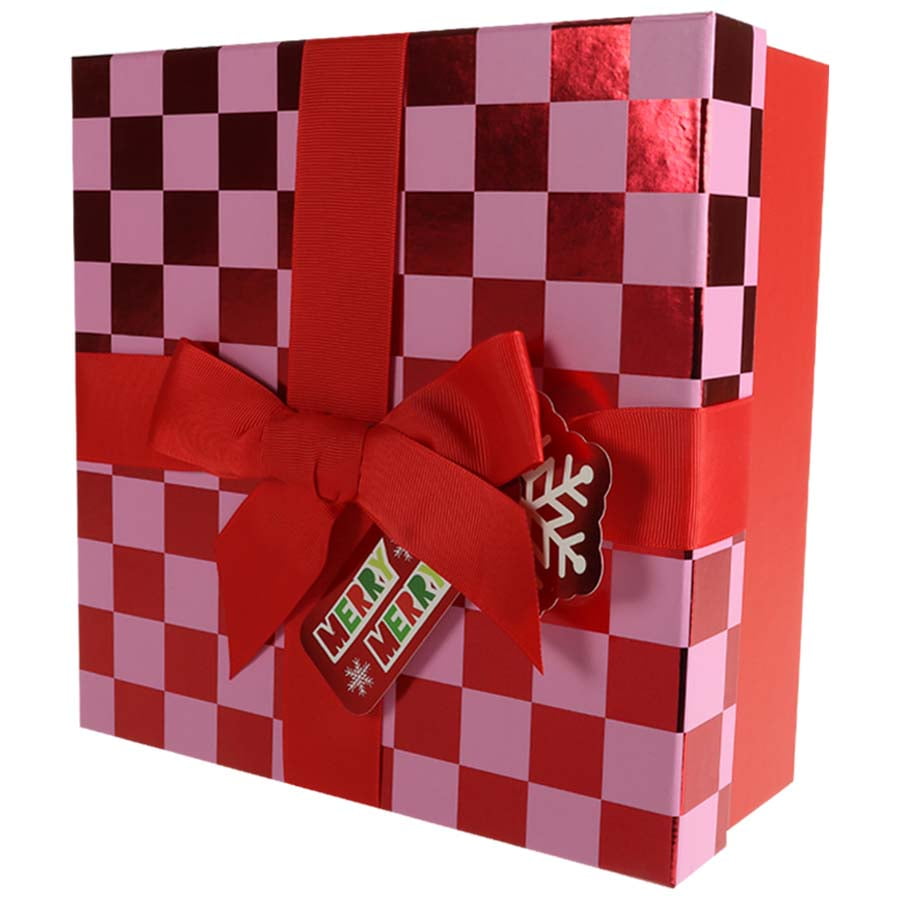 Wrap In A Hurry Christmas Square Ready to Gift Box, Pink Checks, 1 ...
