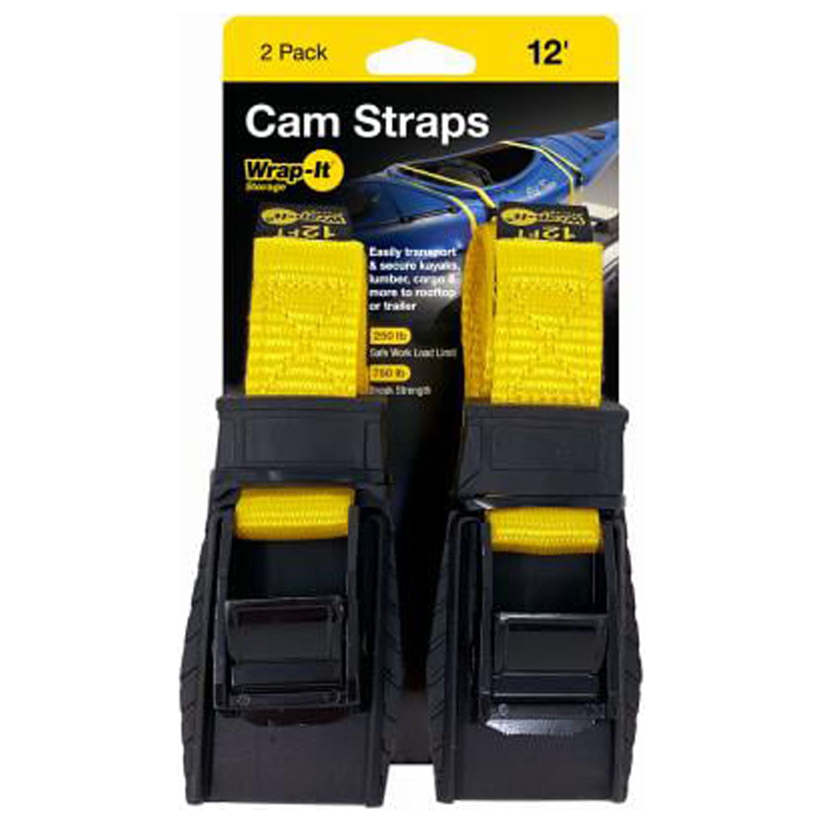 Wrap-It Storage 102-CS-12YE Cam Straps with Rubber Vehicle Protector, 1 ...