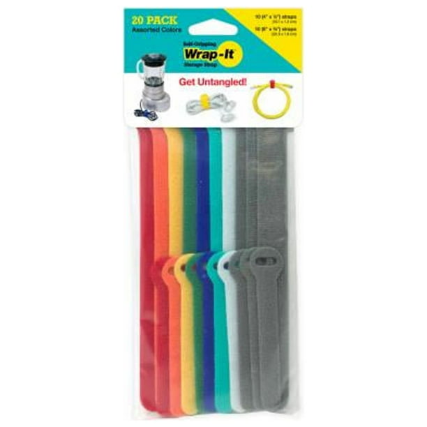 Wrap-It Storage 420-48MC Self-Gripping Storage Cable Ties, Multi-Color, 4 & 10-In., 20-Pk ...
