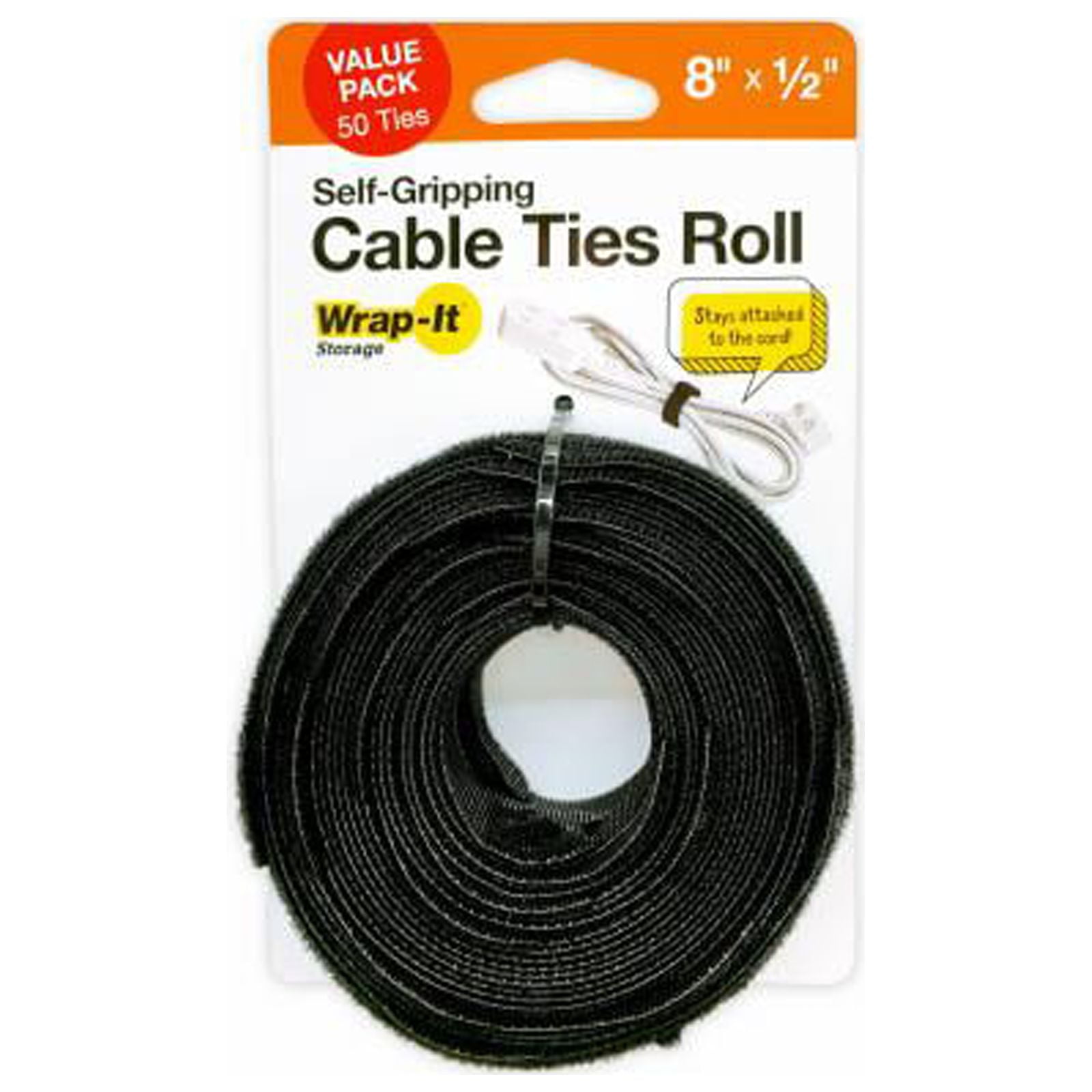 Wrap-It Storage 450-CTR-8BL Self-Gripping Cable Ties, Reusable, Multi ...