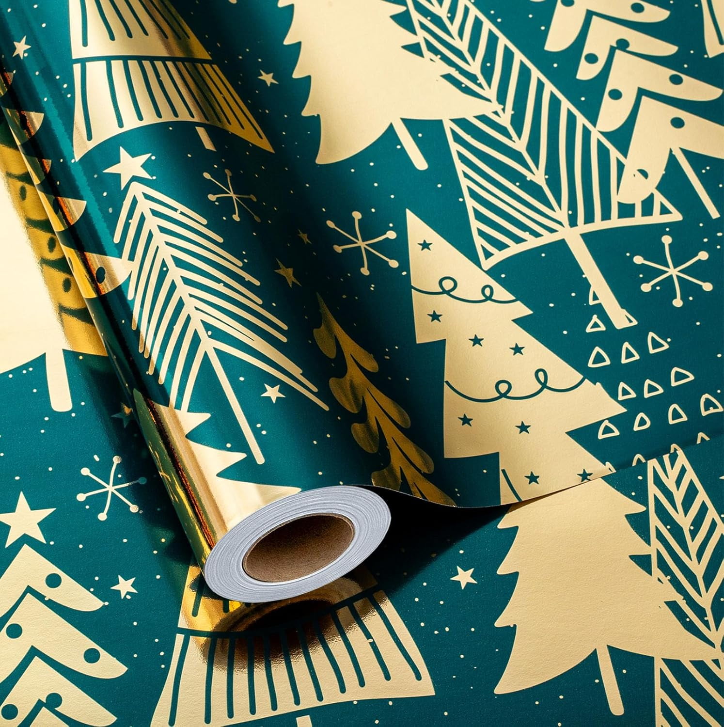 Wrap Paper Roll - 17 Inch X 33 Feet - Luxurious Metallic Foil Green ...
